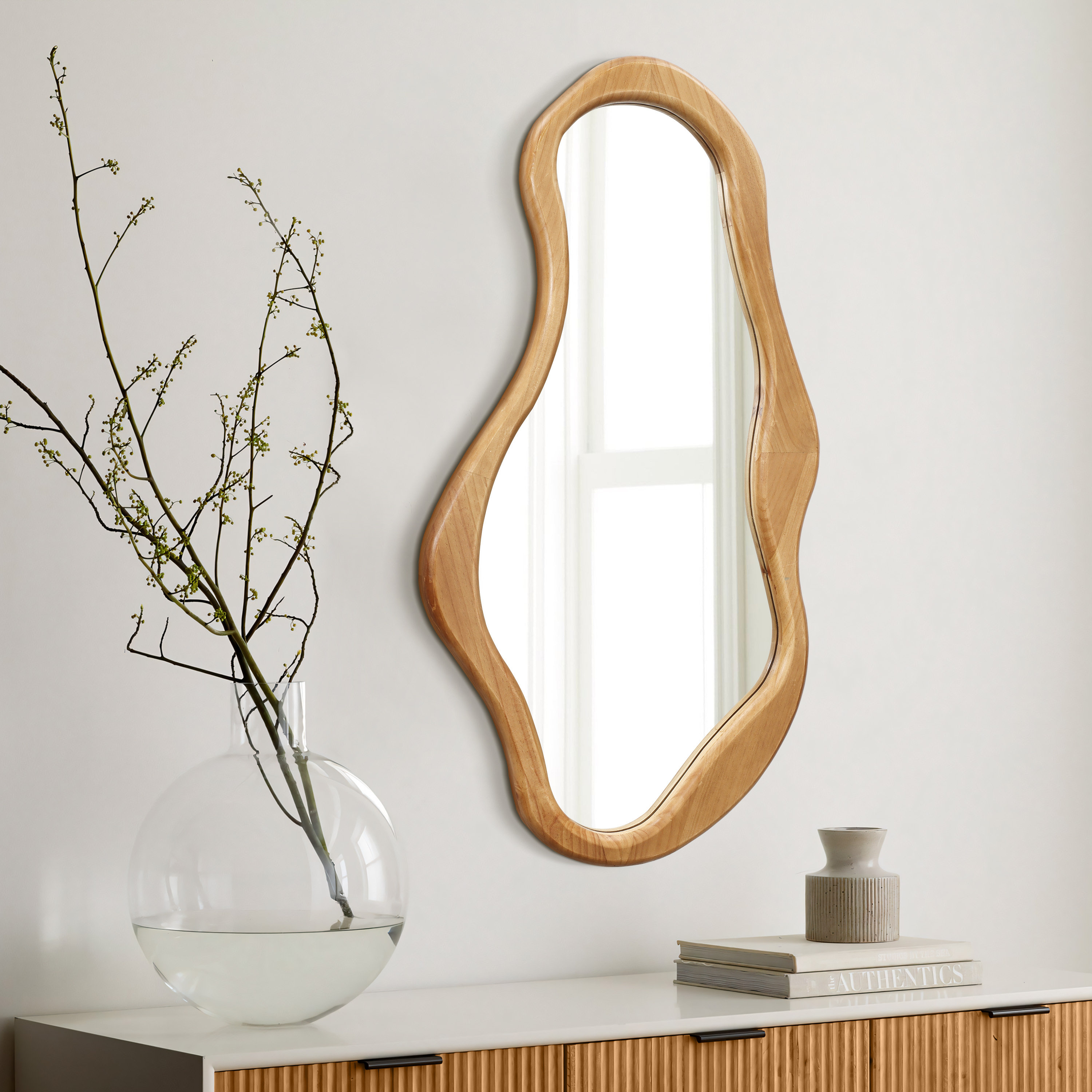 Wade Logan Jhada Solid Wood Asymmetrical Bathroom Wall Mirror & Reviews ...