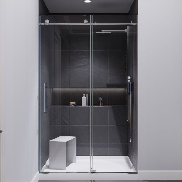 ANZZI Leon 48" W x 76" H Single Sliding Frameless Shower Door with ...