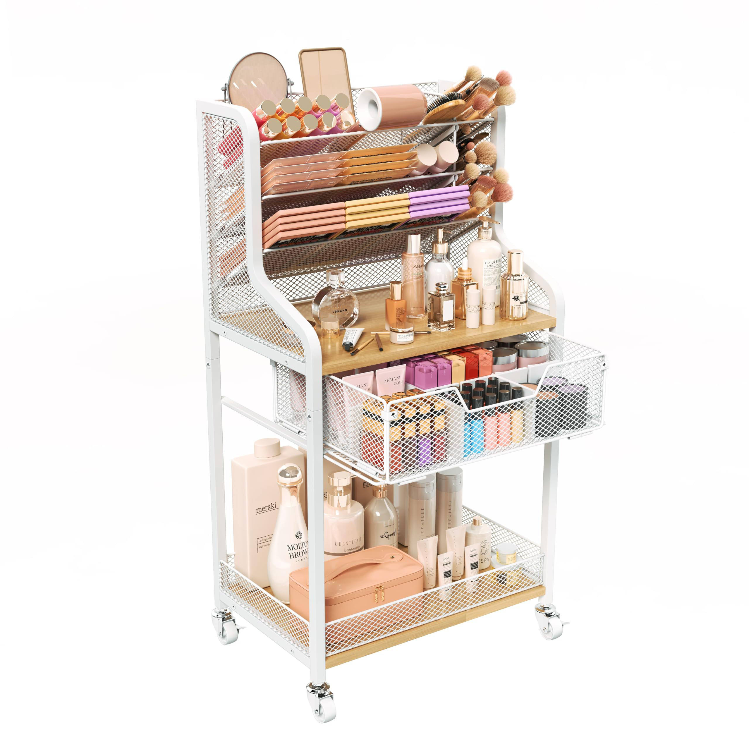 Rebrilliant Rolling Makeup Cart, Floor Skincare Organizers With Wheels ...