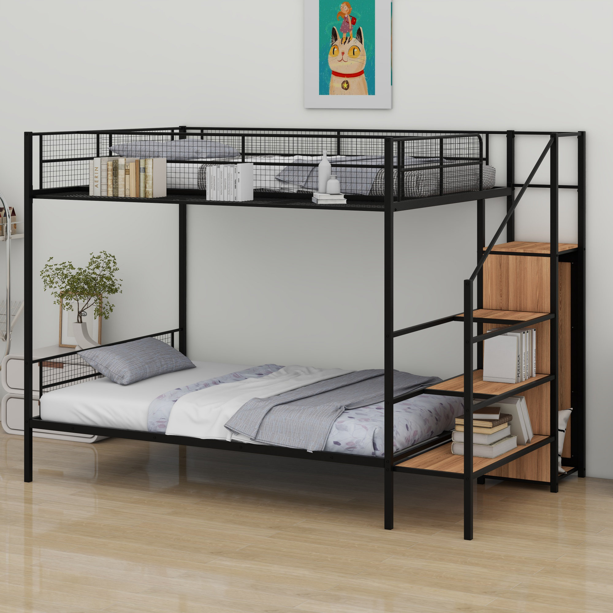 Mason & Marbles Metal Bunk Bed With Wire Shelving And Wardrobe ...