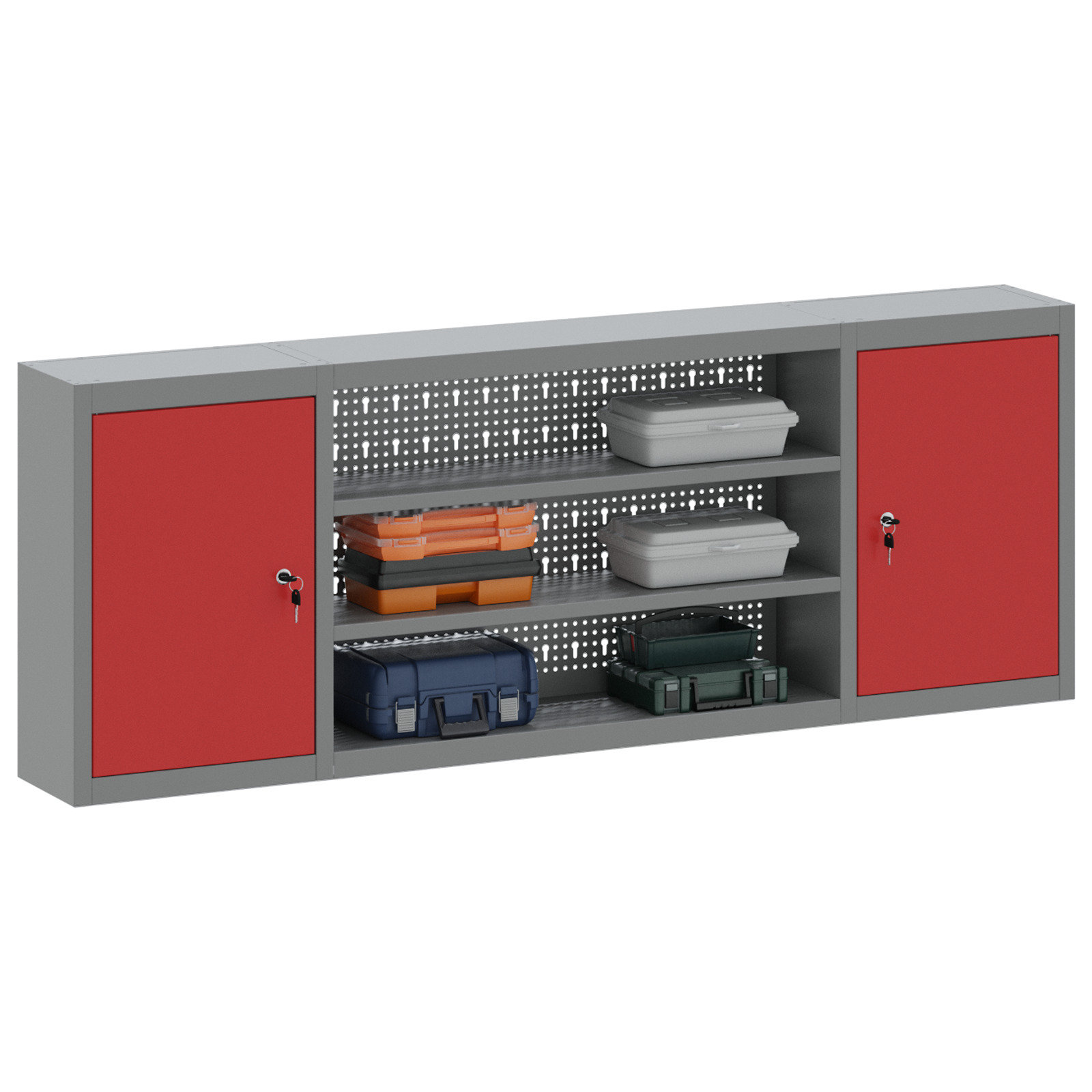 vidaXL Wall-Mounted Tool Cabinet with Pegboard Red 150x20x55 cm Steel ...