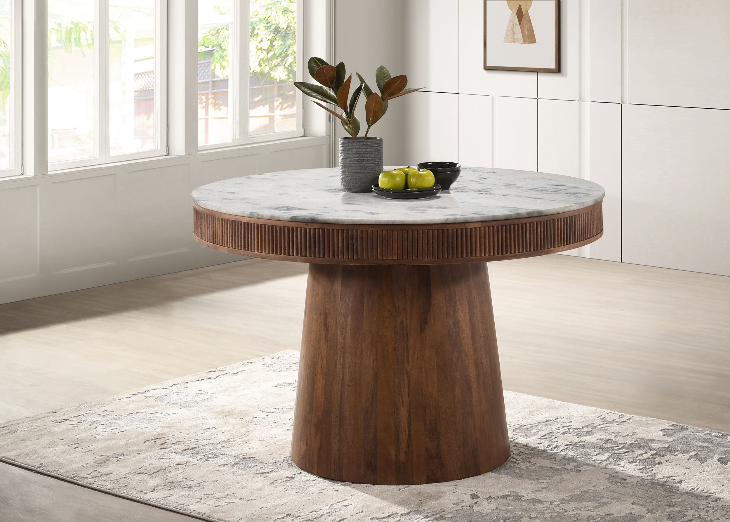 George Oliver Nana Ortega Round 46-inch Marble Top Wood Dining Table ...