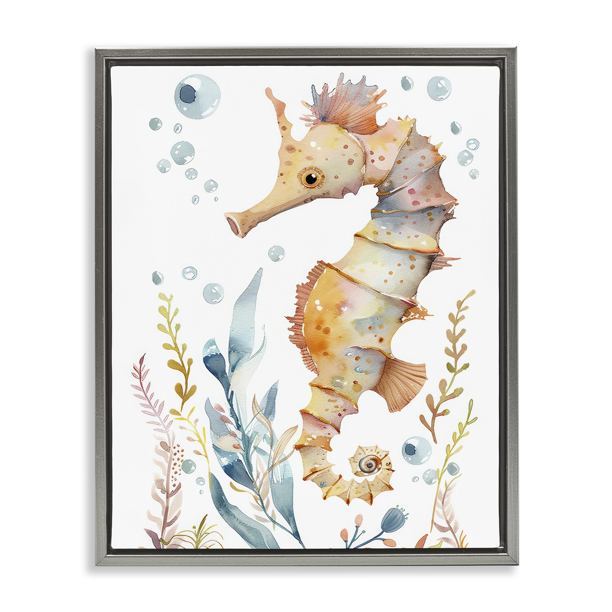 Beachcrest Home™ Soft Seahorse Underwater Framed Floater Canvas Wall ...