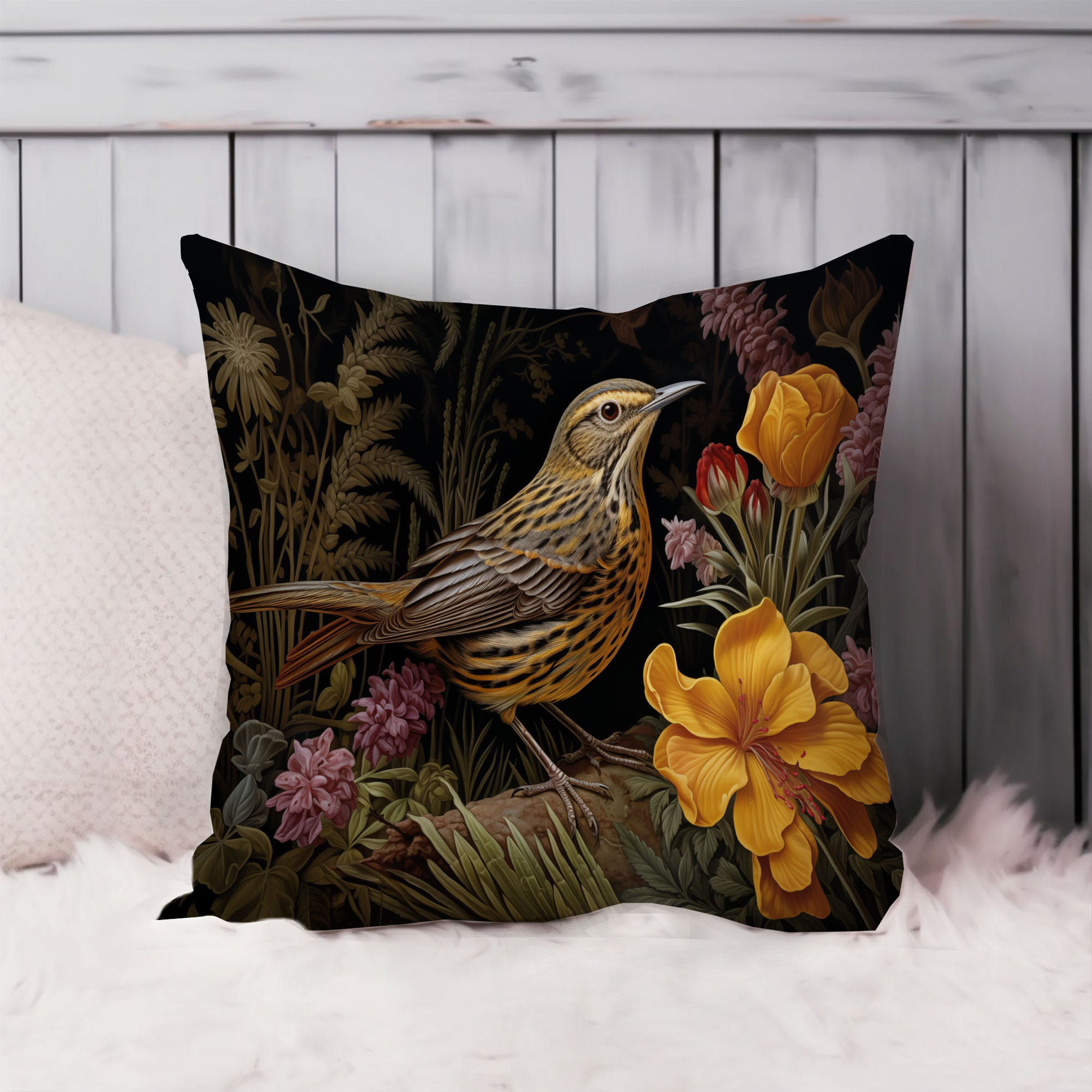 Ethan Taylor Animals William Morris Bird Pattern IV Cottage Throw Pillow Cover | Wayfair