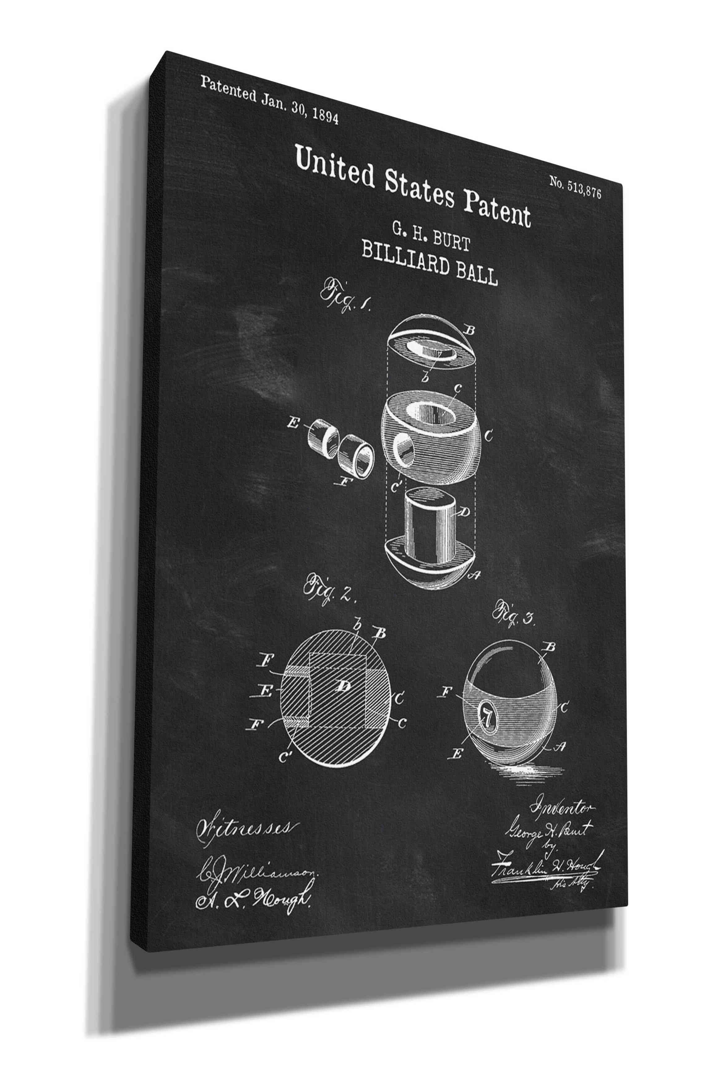 17 Stories Billiard Ball Blueprint Patent Chalkboard On Canvas by ...