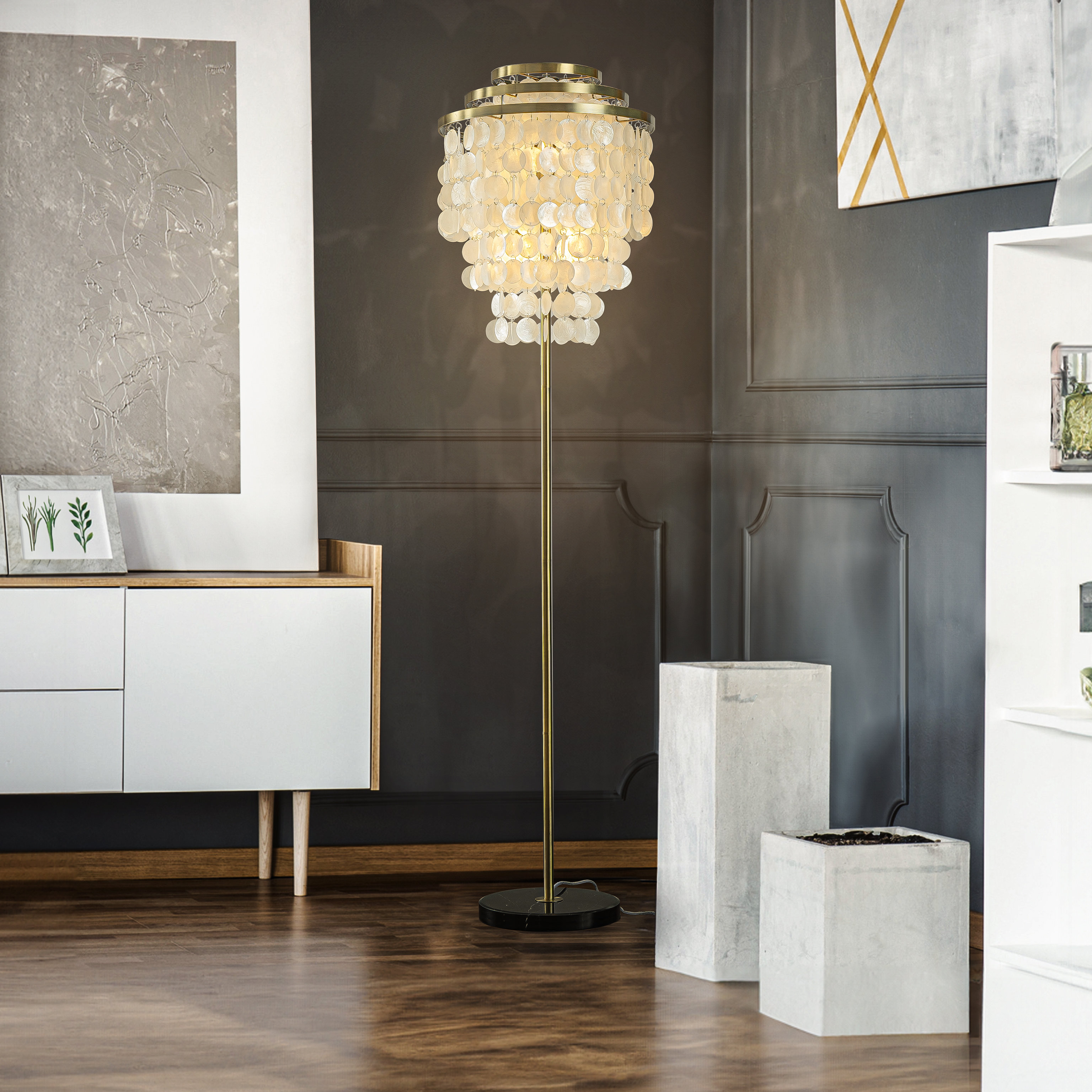 Everly Quinn Eby 4-light 70'' Modern Coastal Aged Brass Natural Capiz ...