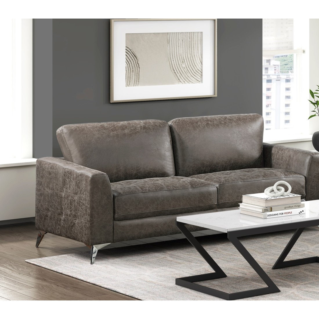Wade Logan® Cheron Modern Sofa Ish Polished Microfiber Upholstery ...