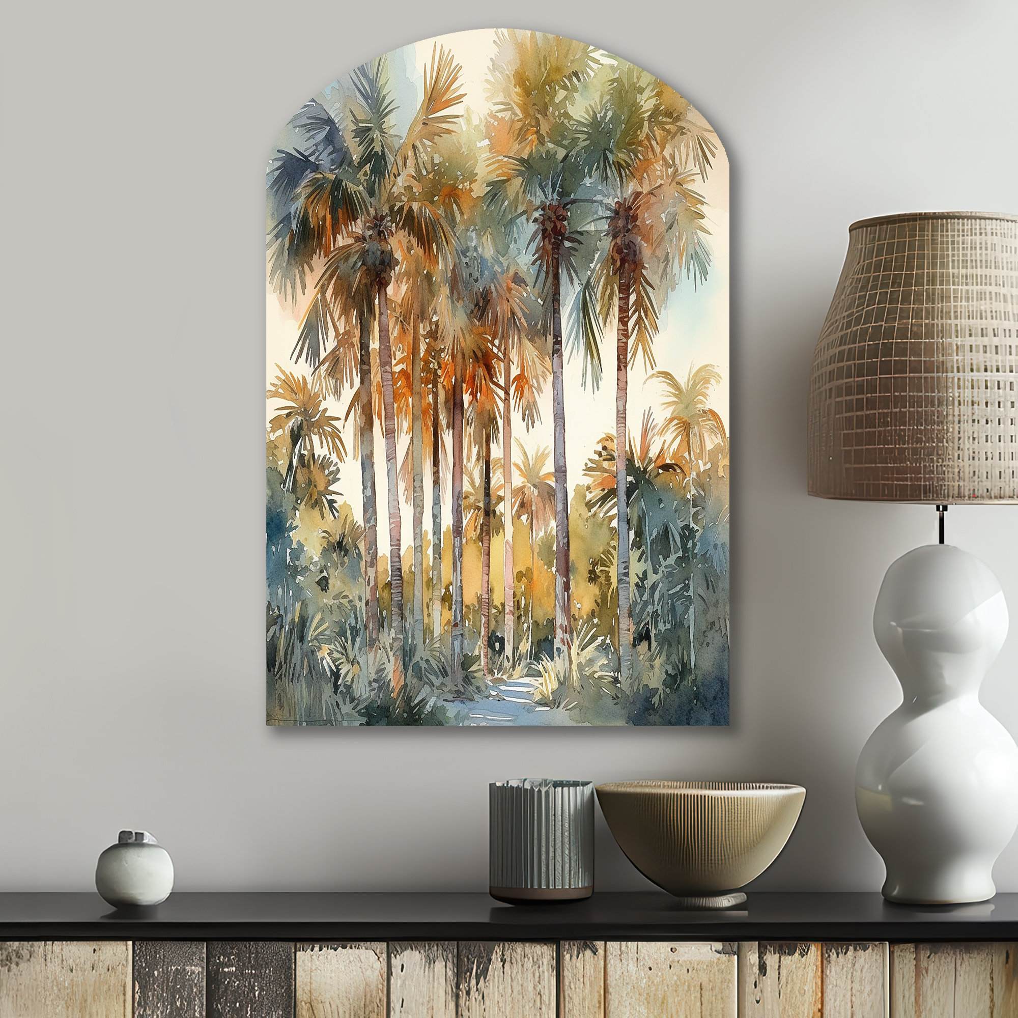 Design Art Green Palm Tree Paradise III - Palms & Palm Trees Arch Shape ...