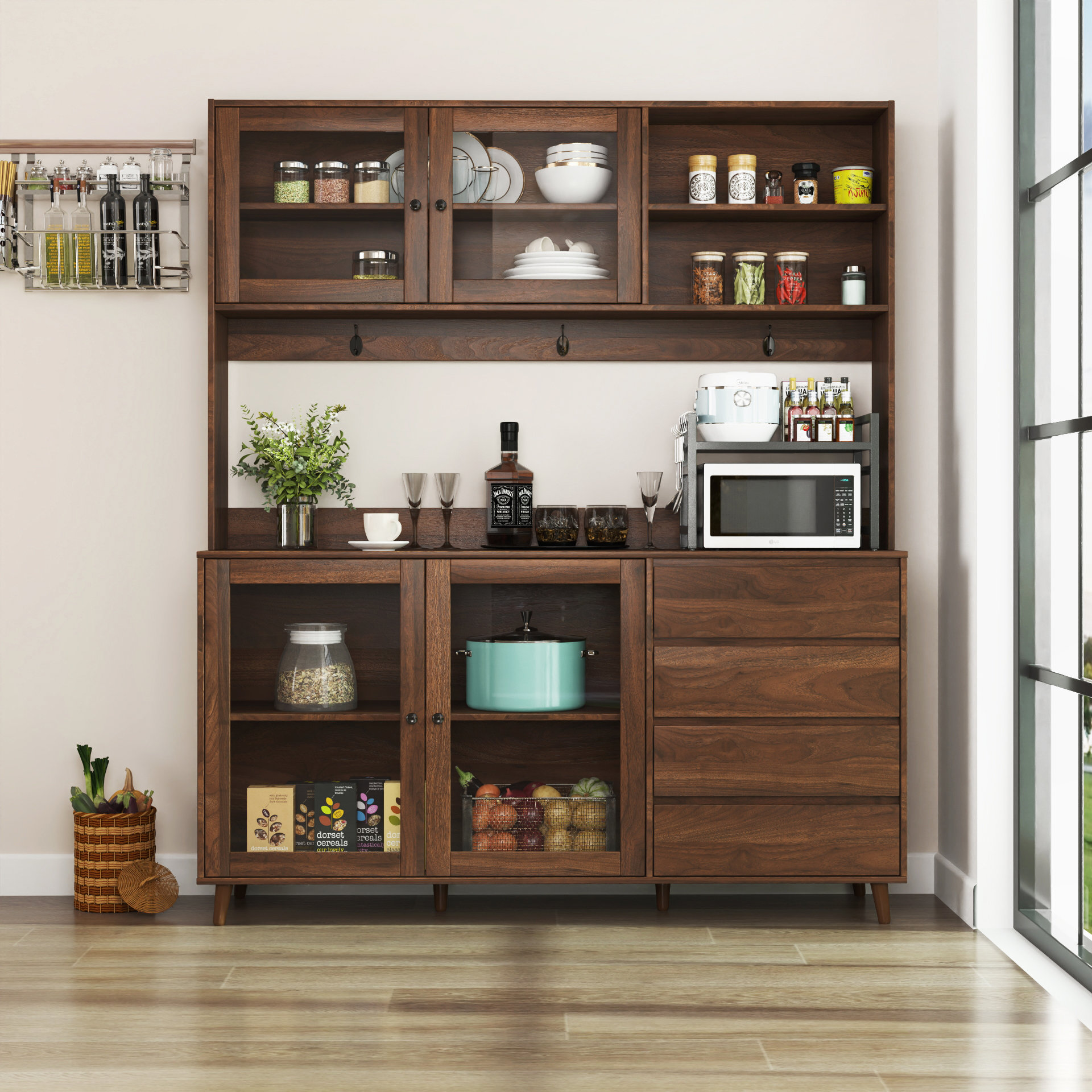 Dakota Fields Large Kitchen Hutch Cabinet with 4 Doors | Wayfair