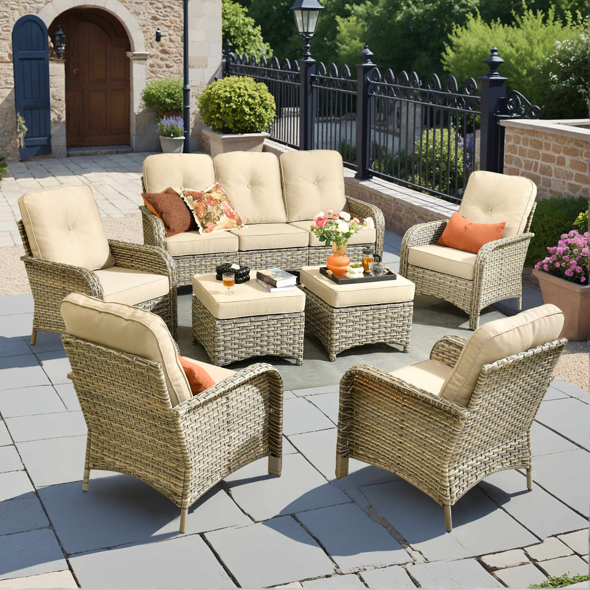 Lark Manor™ 9 - Person Patio Furniture Set , Outdoor Wicker Rattan High ...