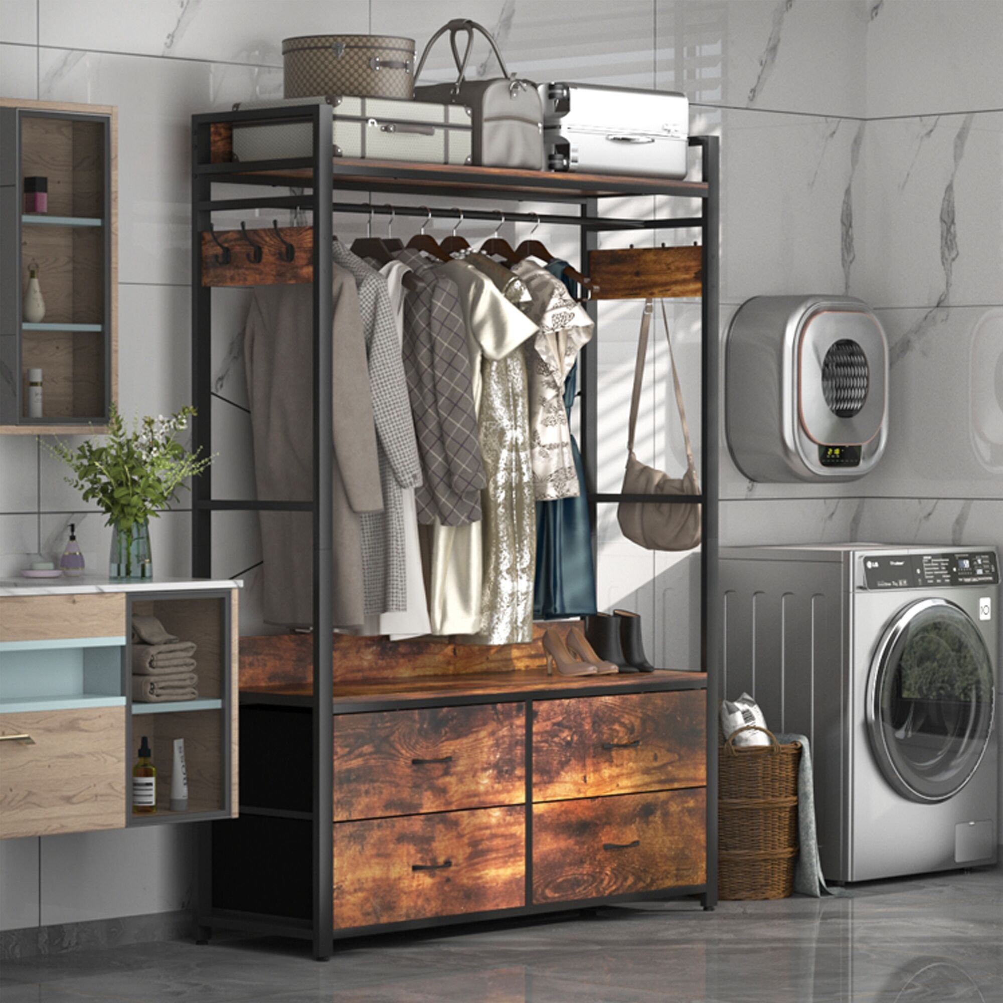 17 Stories Wide 45.67 "Cloest System With 4 Fabric Storage Drawers ...