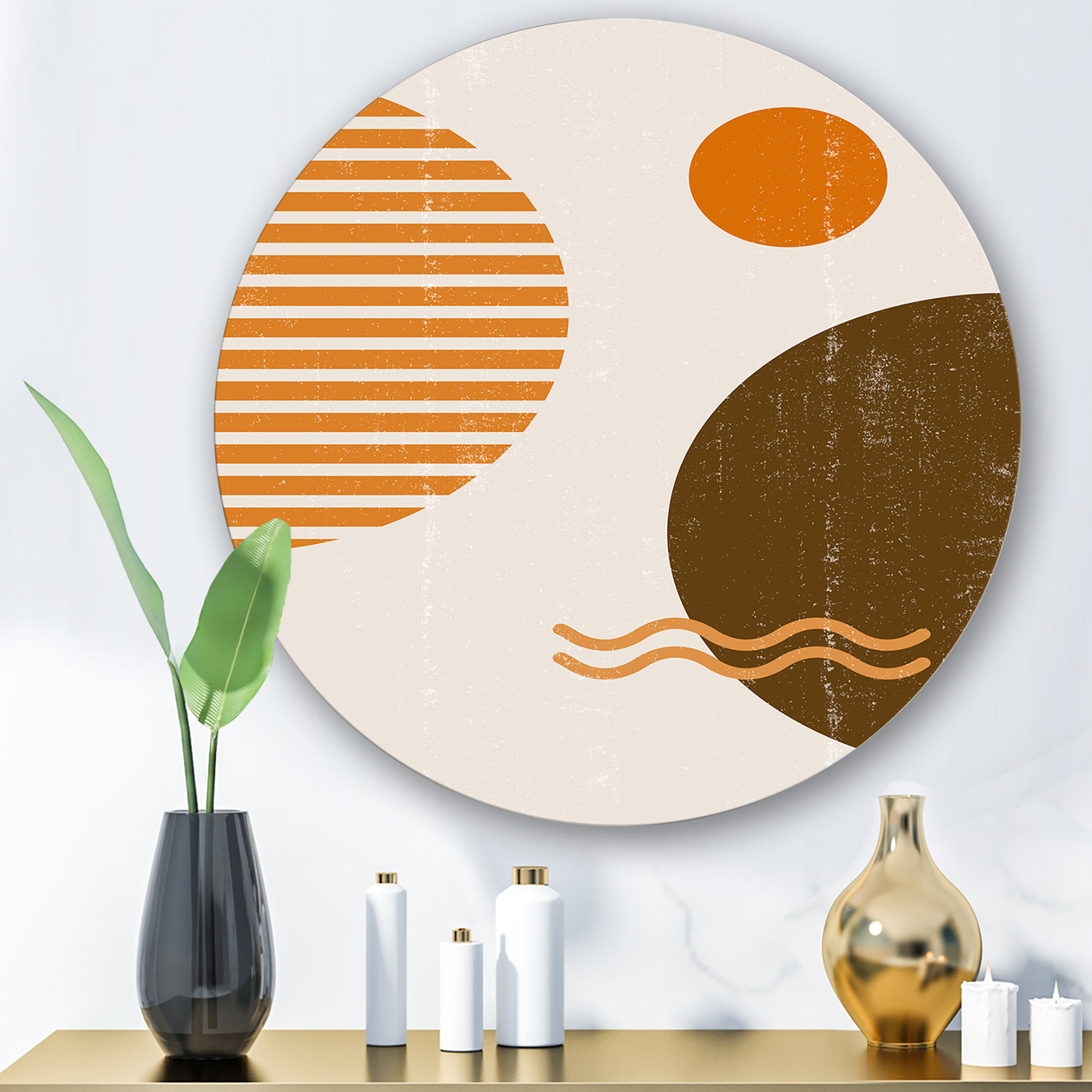 East Urban Home Abstract Minimal Sun And Moon In Earth Tones III ...