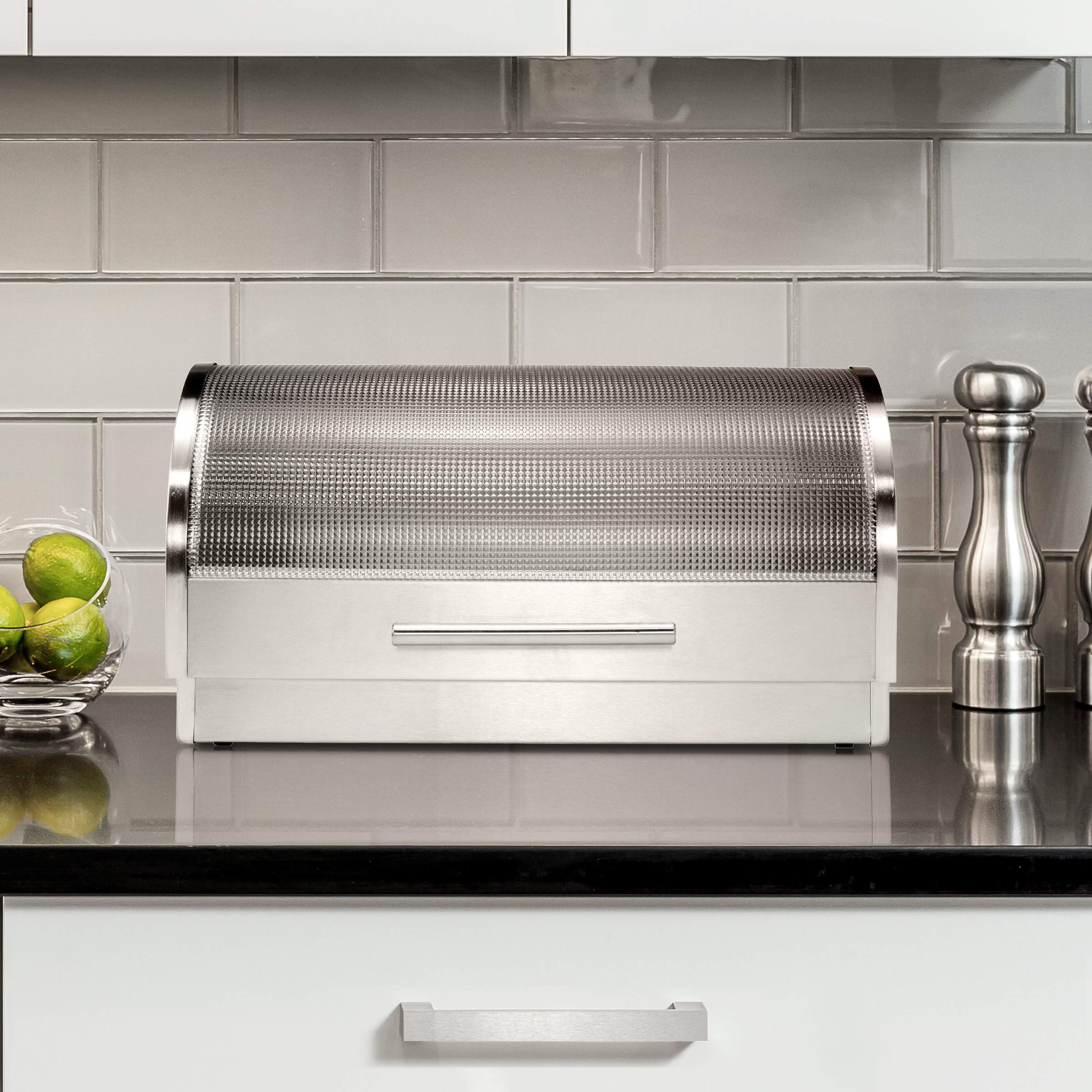 Prep & Savour Stainless Steel Roll Top Bread Box For Kitchen Countertop ...
