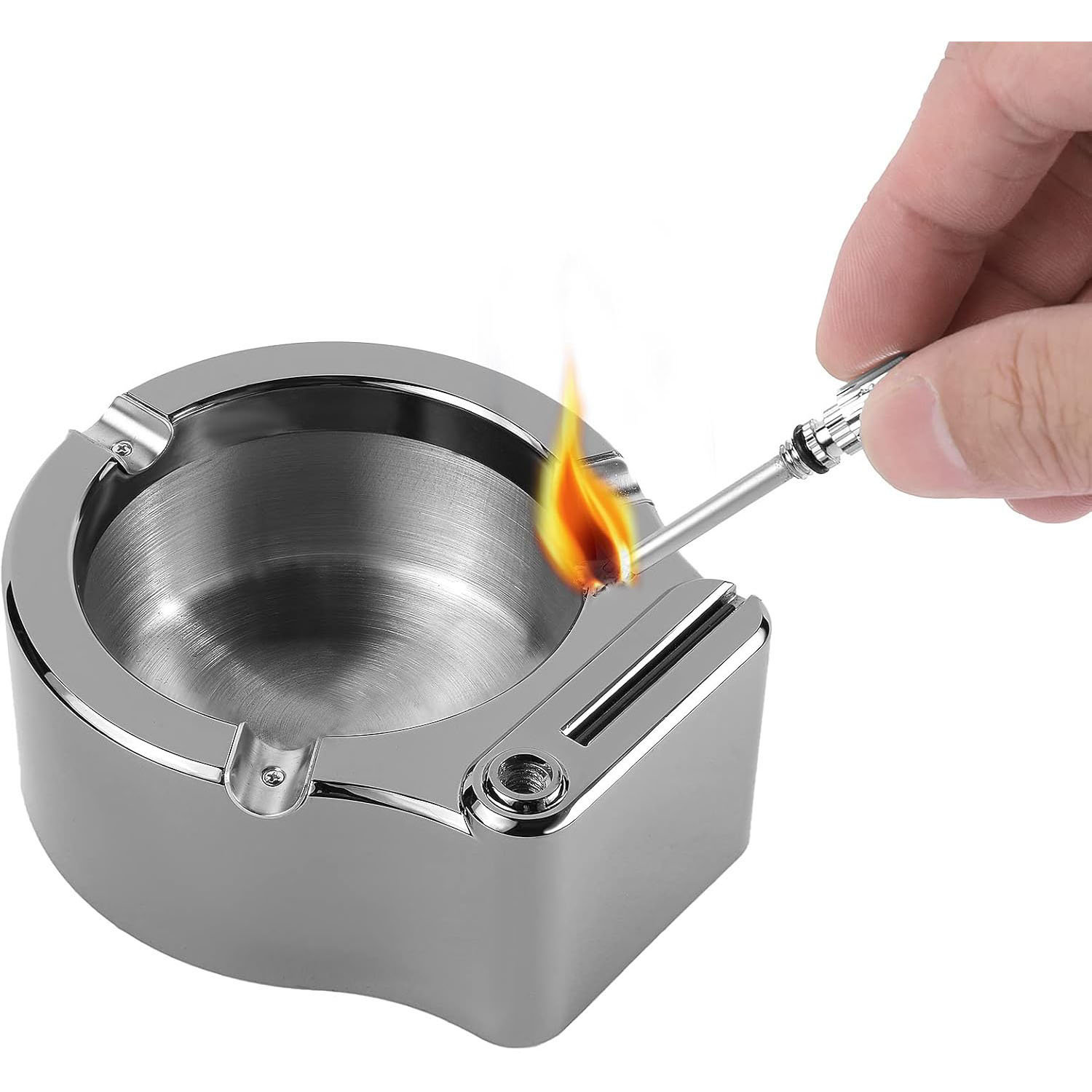 AMIBZ Large Cigarette Ashtray With Permanent Match Lighter, Flint Fire ...