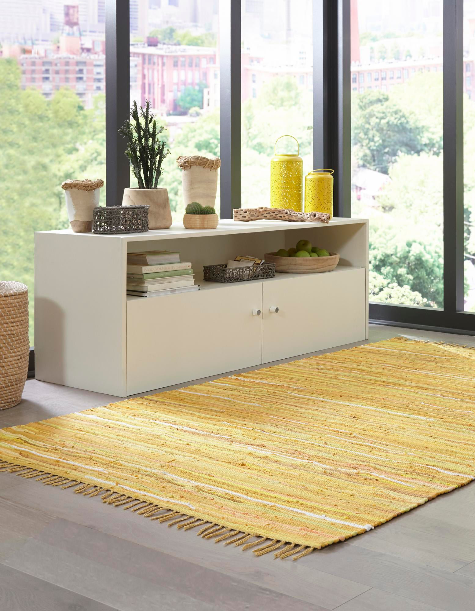 Highland Dunes Pringle Striped Hand-Woven Cotton Yellow Area Rug ...