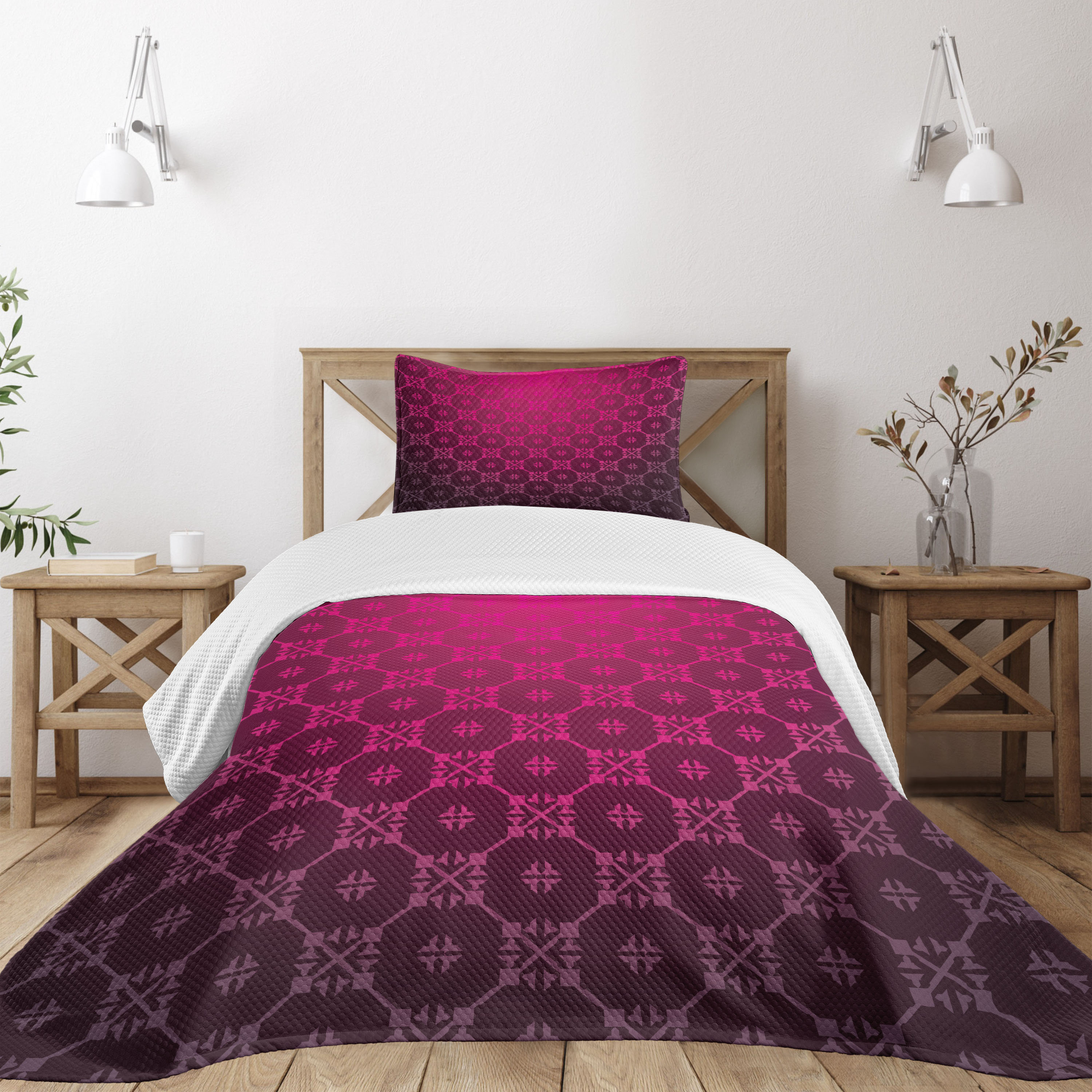 Ambesonne Damask Bedspread Set Medieval Style Stripes Magenta | Wayfair