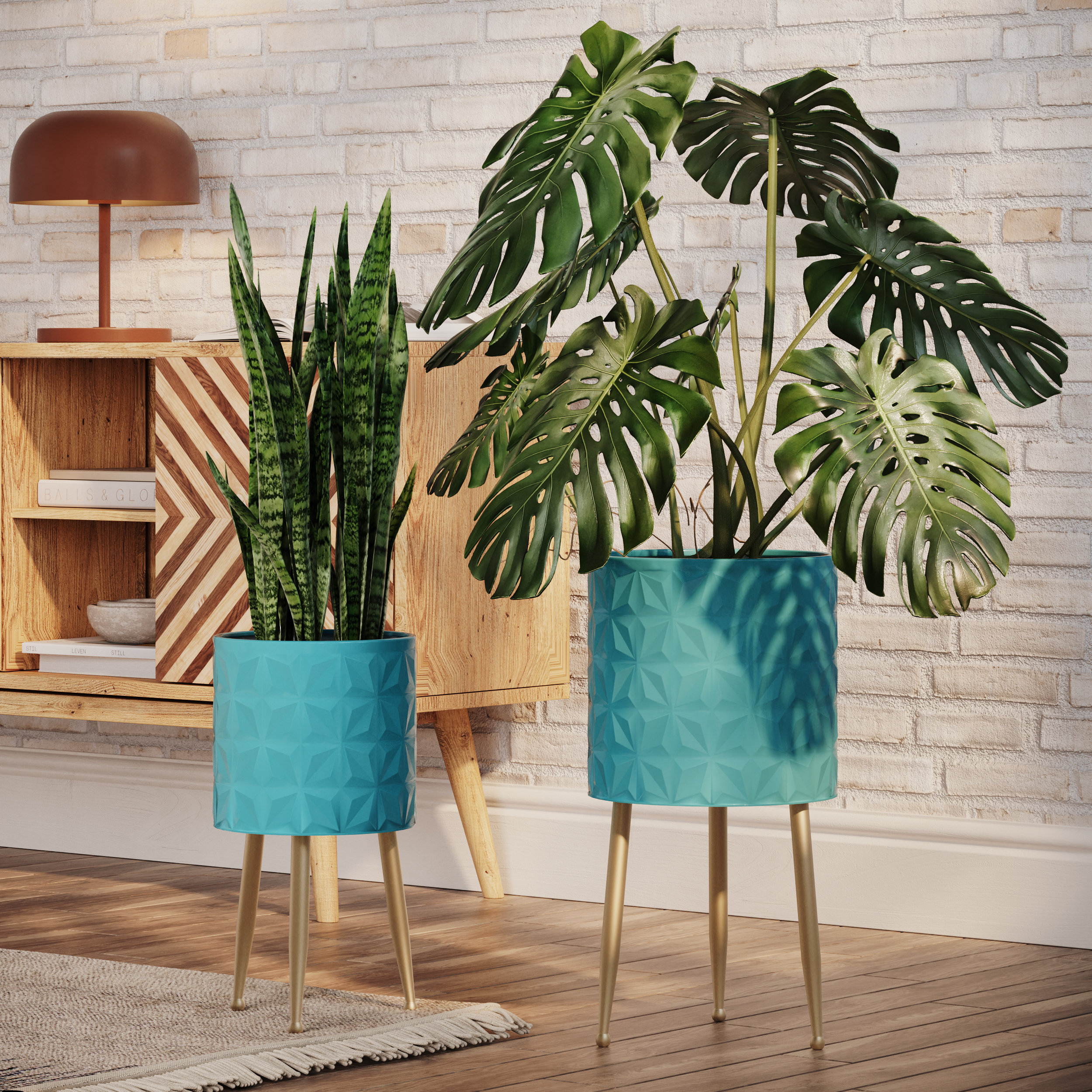 Aspire Jade Glam Indoor Metal Pot Planter 3-Leg Metal Base - Set ...