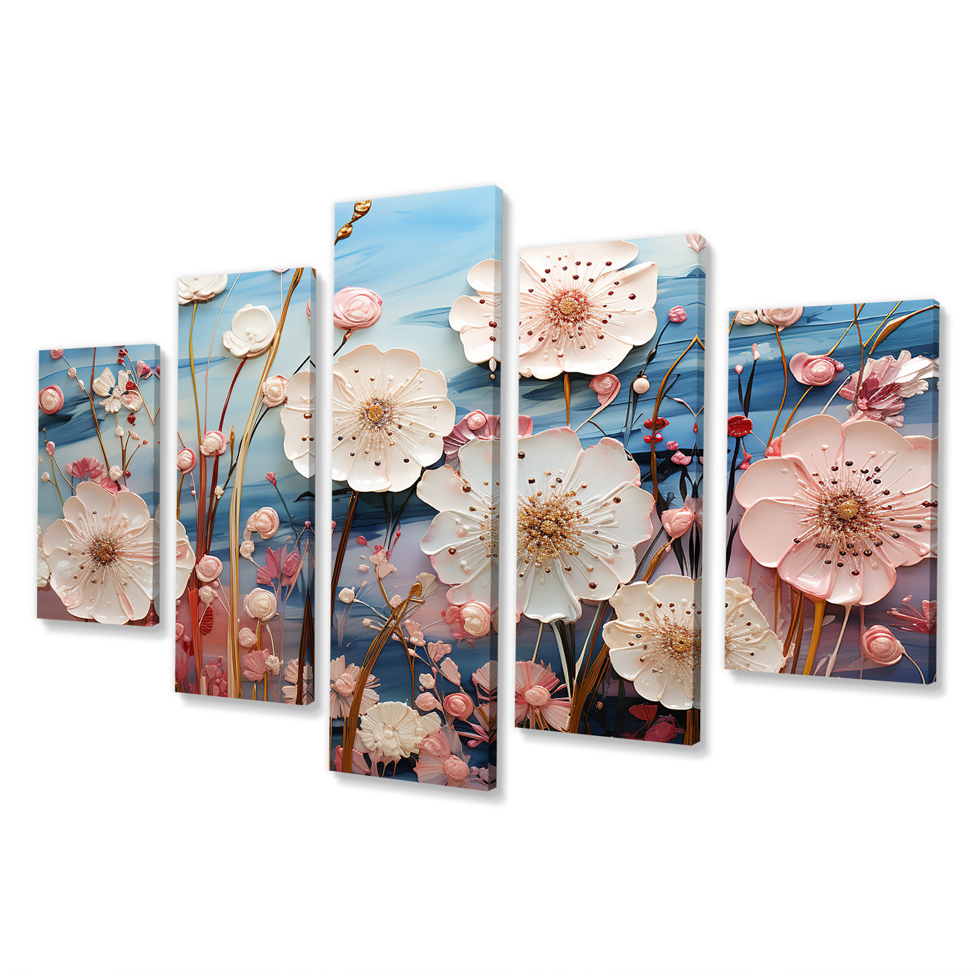 Lark Manor™ 'Blue And Pink Poppy Meadows - Poppies Multipanel Wall Art ...