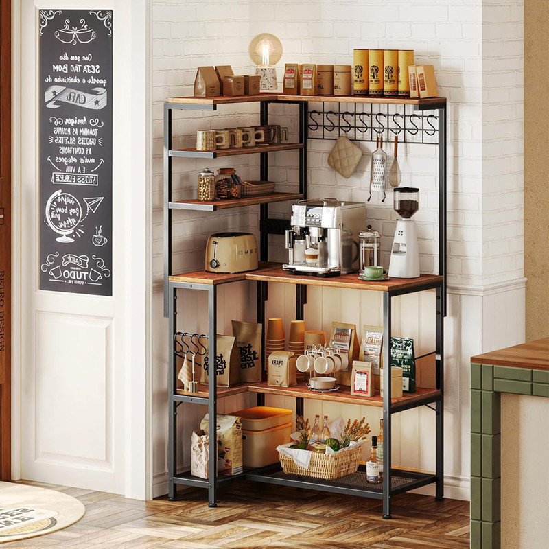 17 Stories L Shaped Bakers Rack with Power Outlet, Microwave Stand with ...