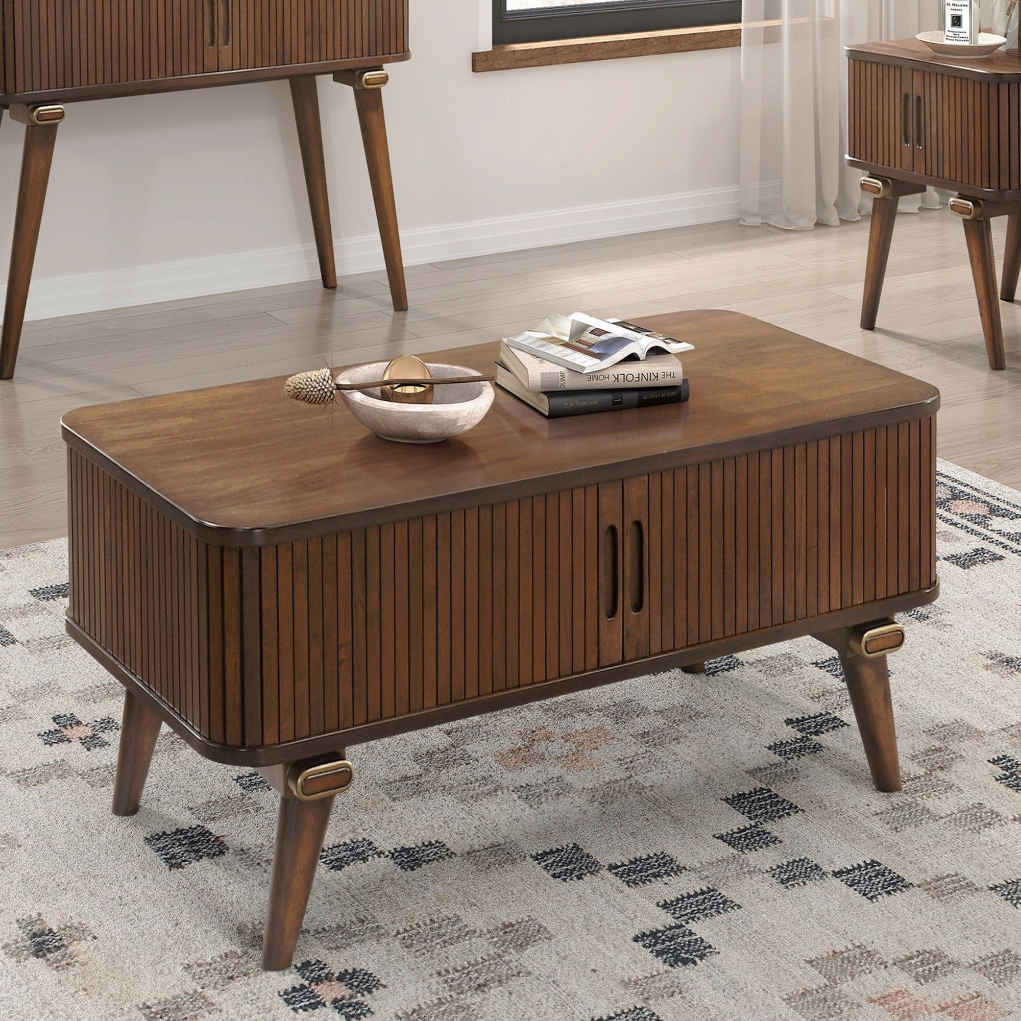 George Oliver 1Pc Modern Storage Cocktail Table Walnut Finish With ...