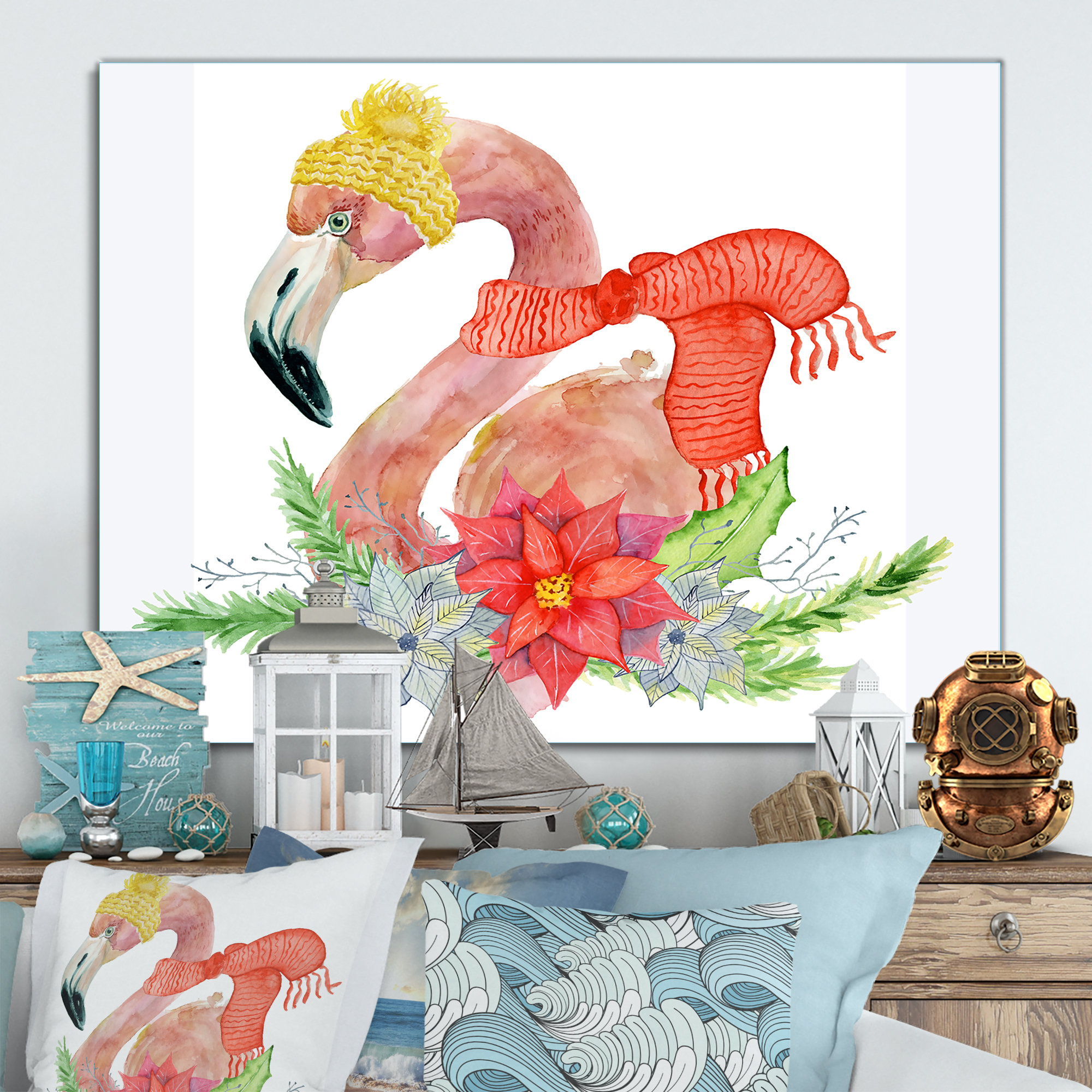 Trinx Christmas Lama Ready For Santa II - Floater Frame Print on Canvas ...