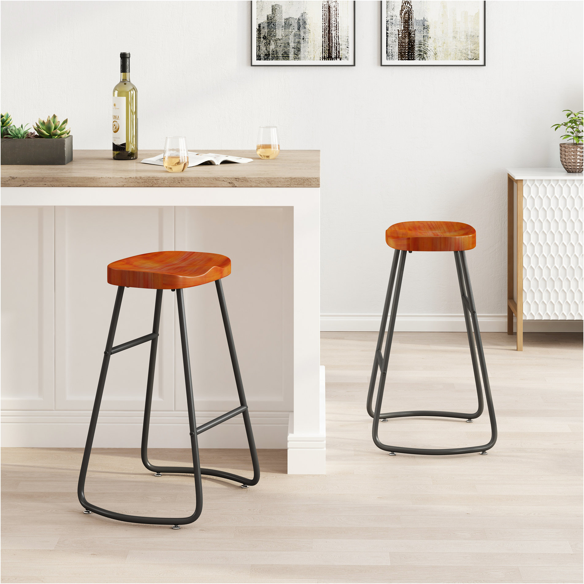17 Stories 29.52" Stylish And Minimalist Bar Stools Set Of 2, Counter ...