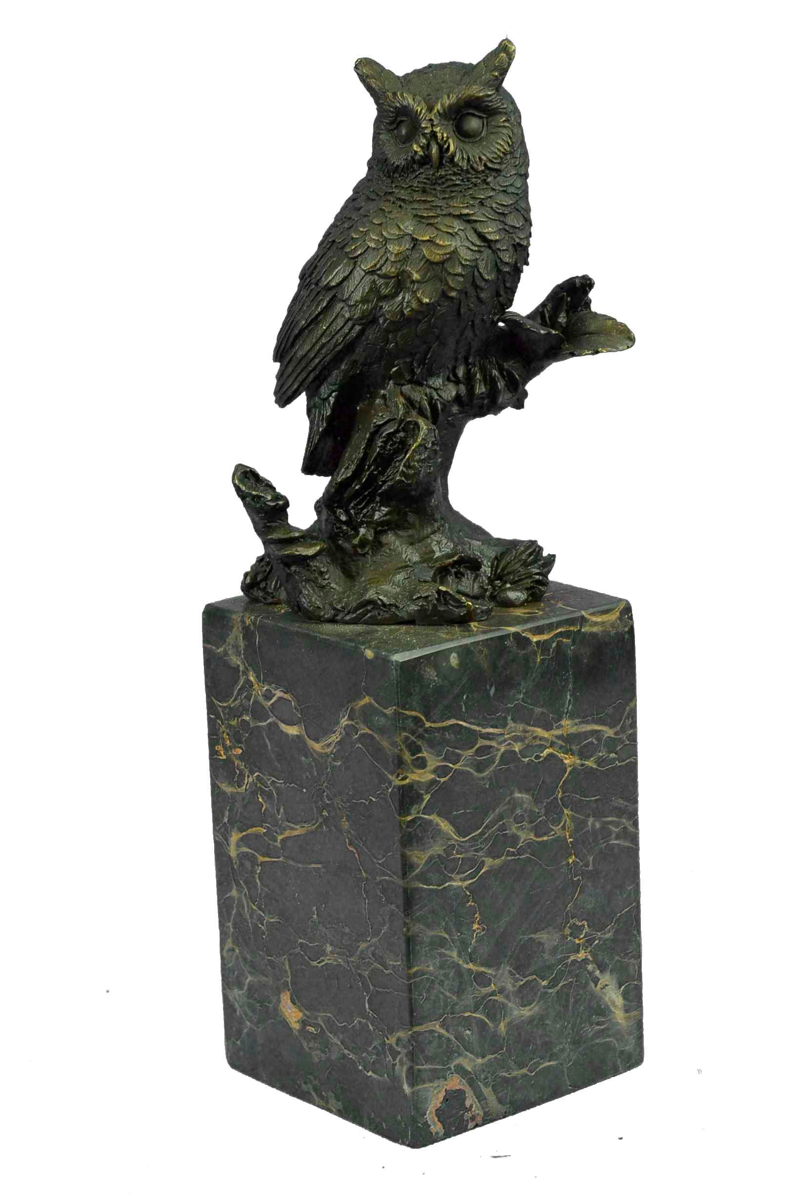 Loon Peak® Hot Cast Bronze Metal Owl Bird On Perch Sculpture Statue ...