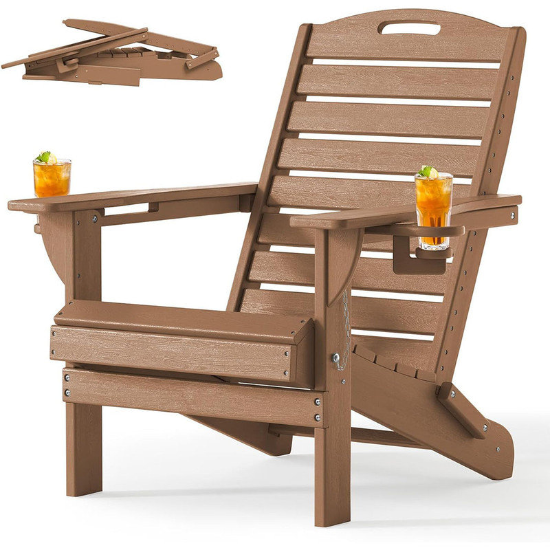 ZILNOX Folding Chair HDPE All-Weather Chairs with Cup Holder, Weather ...