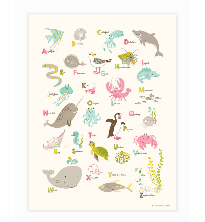 Sea Urchin Studio Ocean Sea Alphabet Graphic Art in Pink | Wayfair