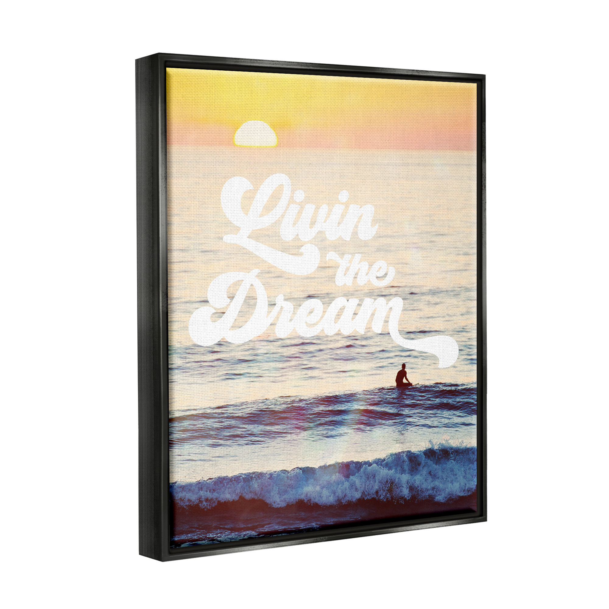 Dovecove Livin The Dream Phrase Framed Floater Canvas Wall Art Design ...
