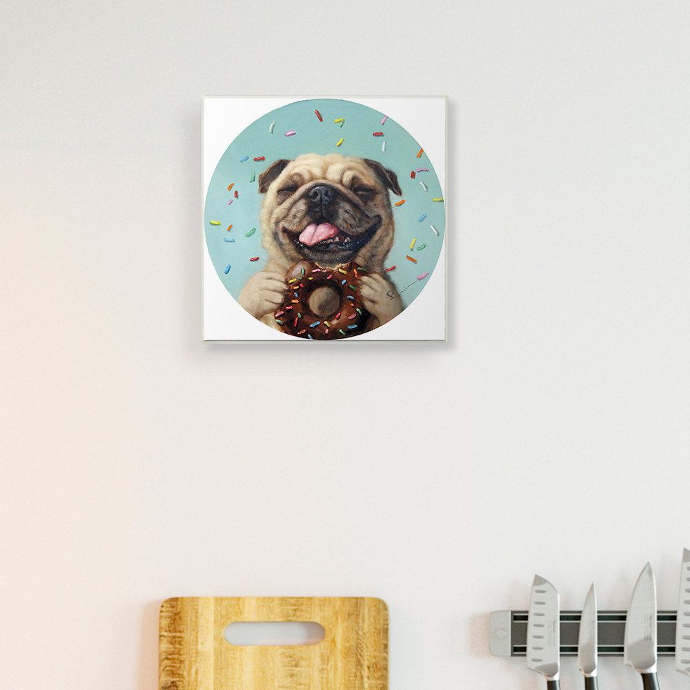 Ebern Designs Happy Pug with Sprinkle Donut Pet Dog by Lucia Heffernan ...