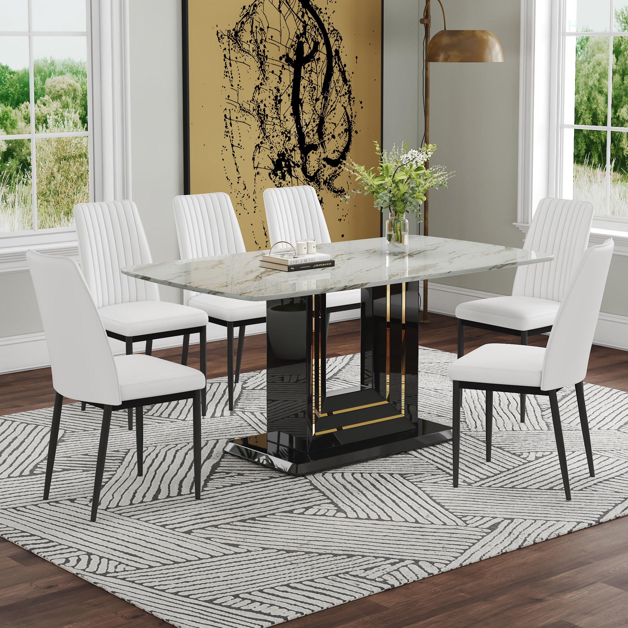 Corrigan Studio® Modern 7-Piece Dining Table Set Dining Table & 6 ...