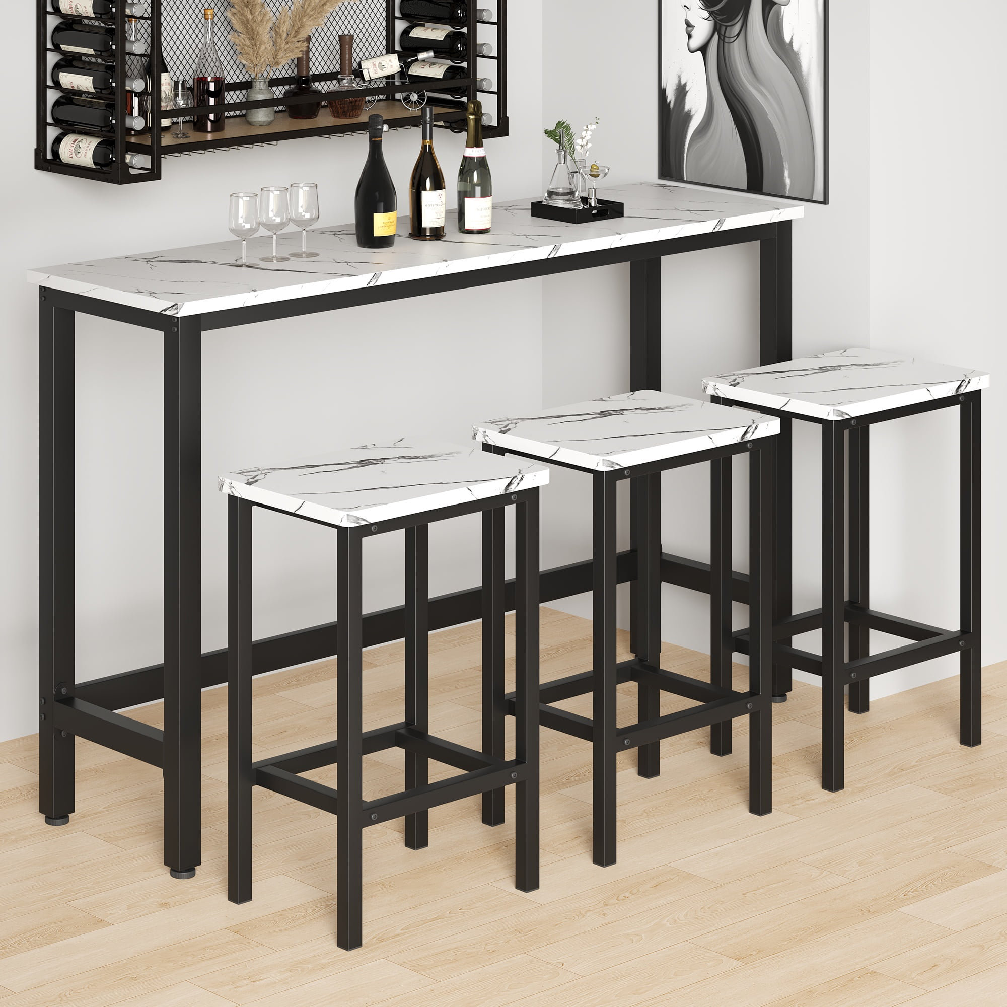 Wrought Studio Modern 4 Piece Bar Dining Table And Chair Set, Kitchen ...