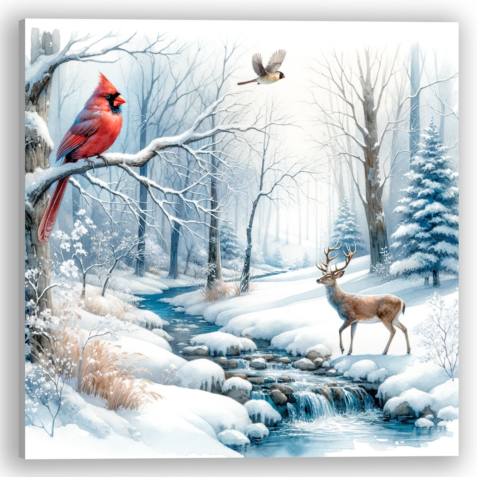 Millwood Pines Crystal Winter: Majestic Deer And Cardinal In Snowy ...