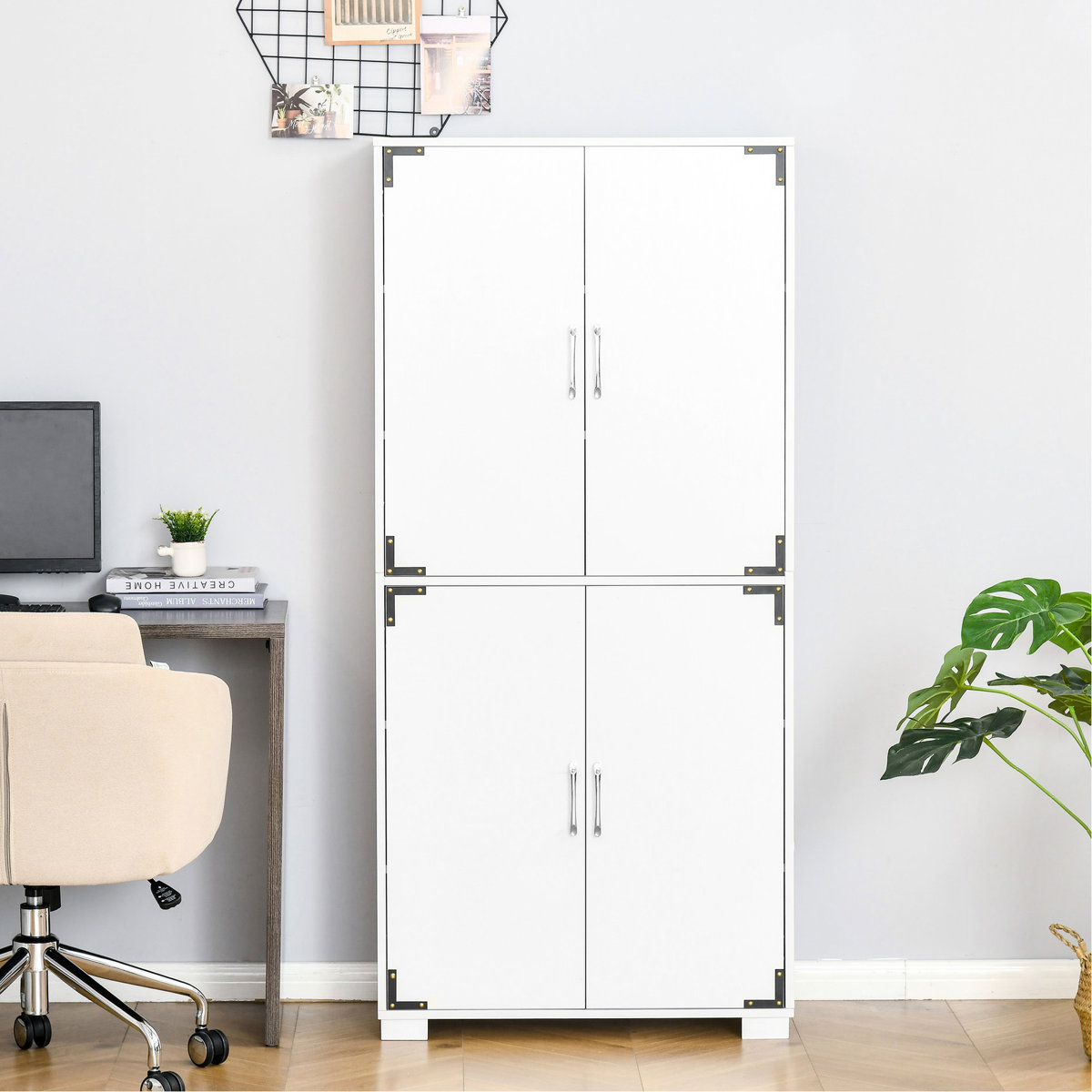 George Oliver White Freestanding Cabinet With 4 Door Pantry And Storage ...