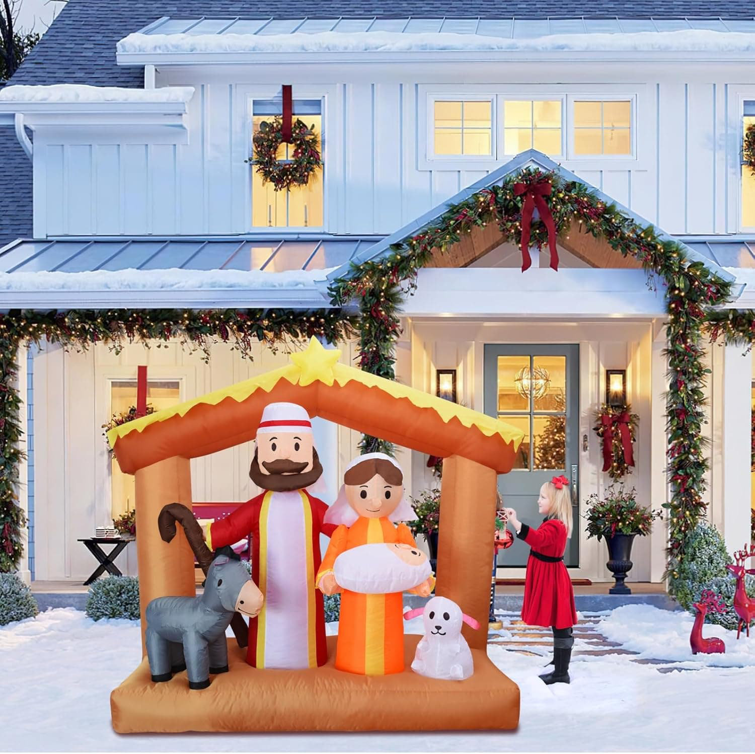 The Holiday Aisle® 6FT Christmas Inflatable Nativity Scene with LED ...