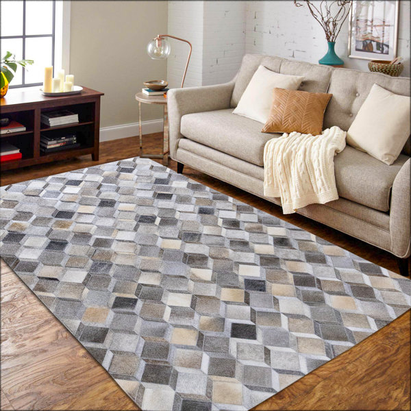 Corrigan Studio® Handmade Geometric Cowhide Leather Hide Area Rug | Wayfair