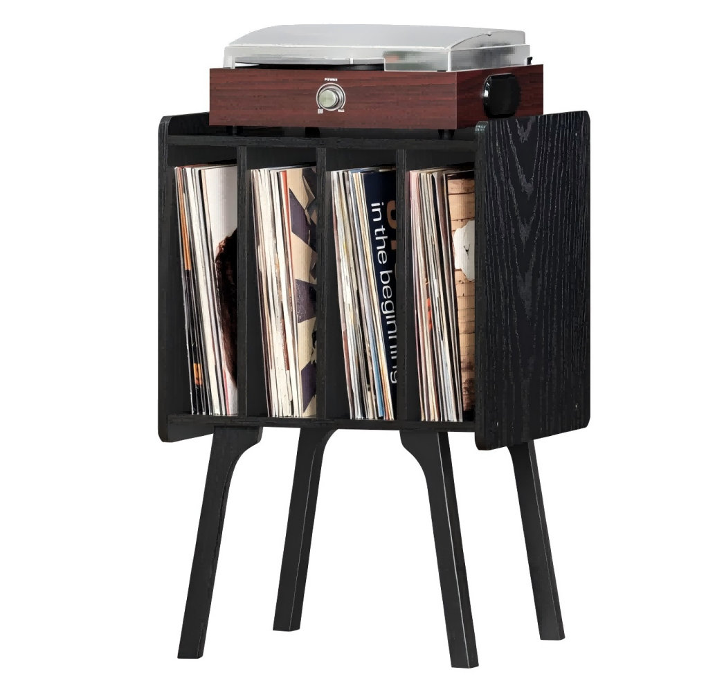17 Stories Record Player Stand,Black Vinyl Record Storage Table With 4 ...