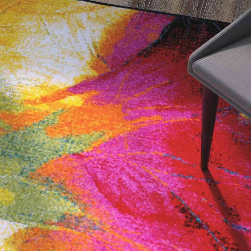 Wrought Studio™ Olgethorpe Abstract Black/Pink Area Rug & Reviews | Wayfair