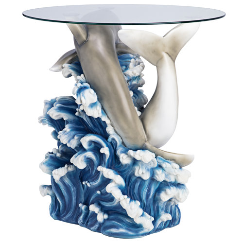 Design Toscano Dolphin Cove Sculptural Glass Side Table & Reviews | Wayfair