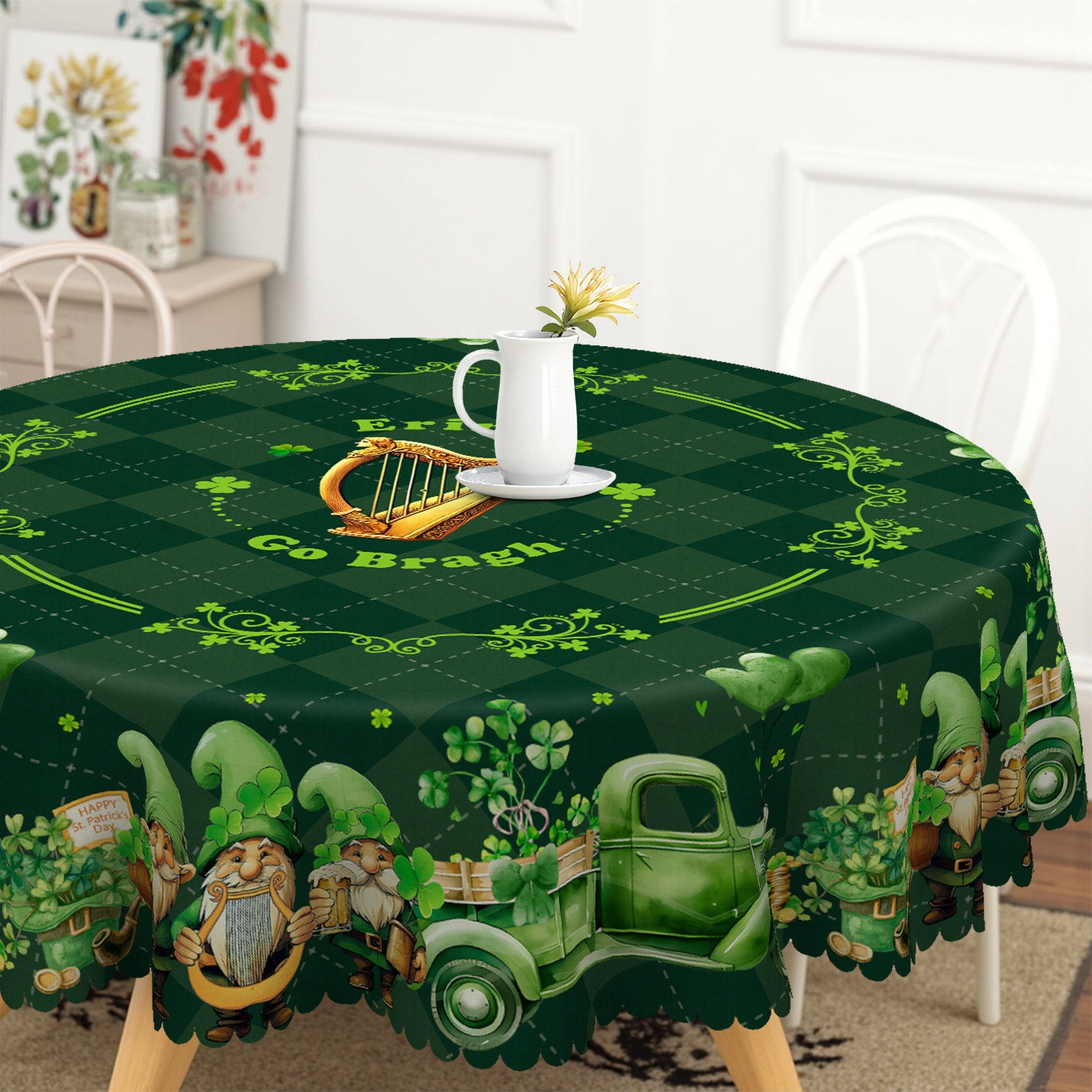The Holiday Aisle® Four-leaf clover and harp pattern washable polyester ...