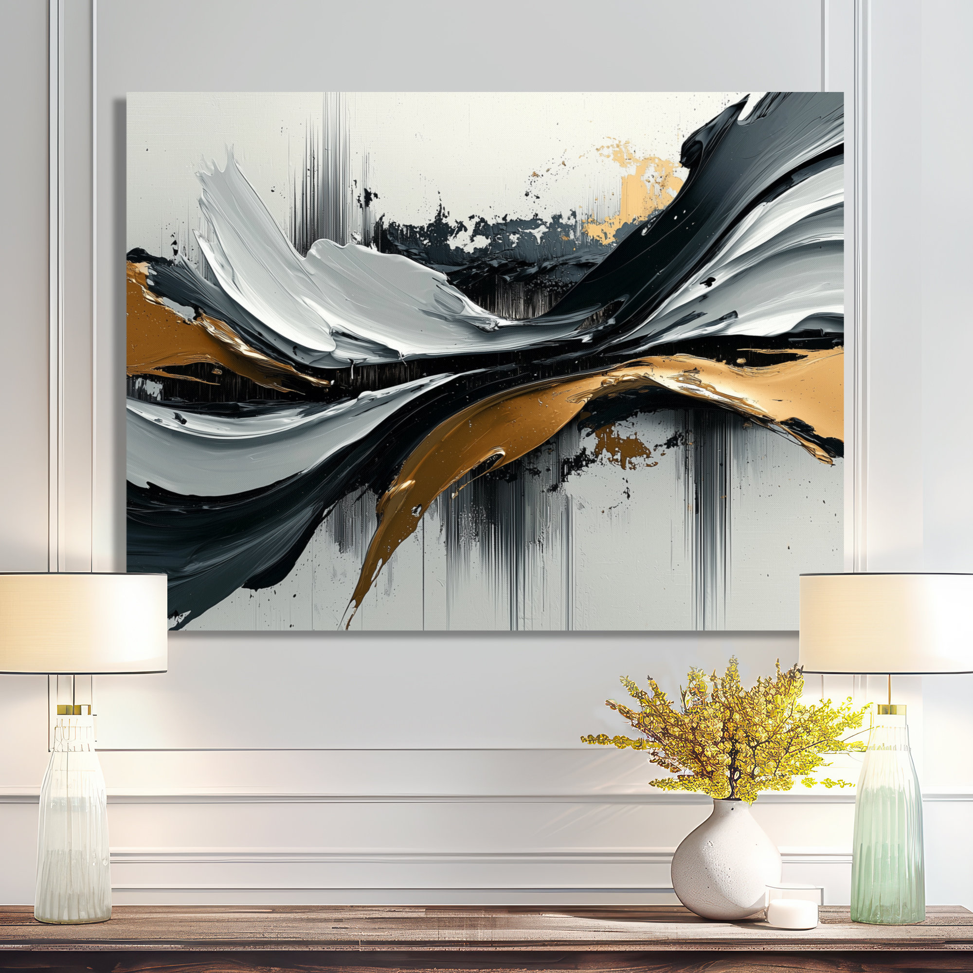 Ivy Bronx Goldern Black Shifting Ink Waters III - Abstract Modern ...
