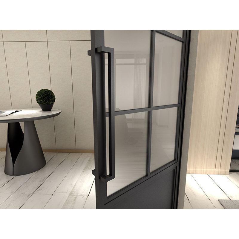 Calhome Glass Black Steel Frame Prehung Interior Door With Door Handle ...