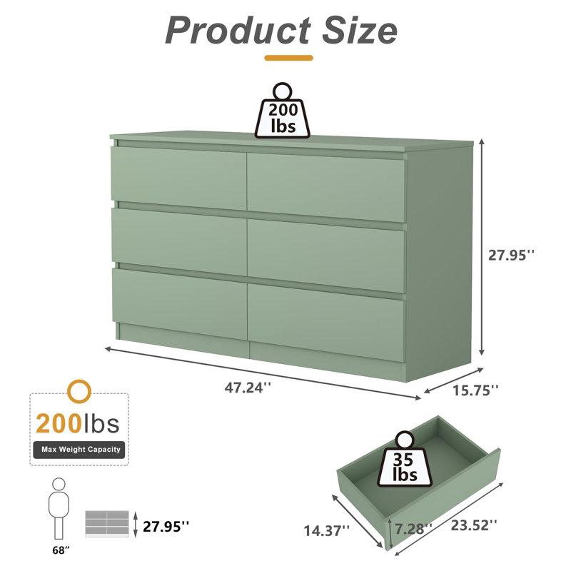 Ebern Designs Modern 6 Drawer Double Dresser For Bedroom | Wayfair