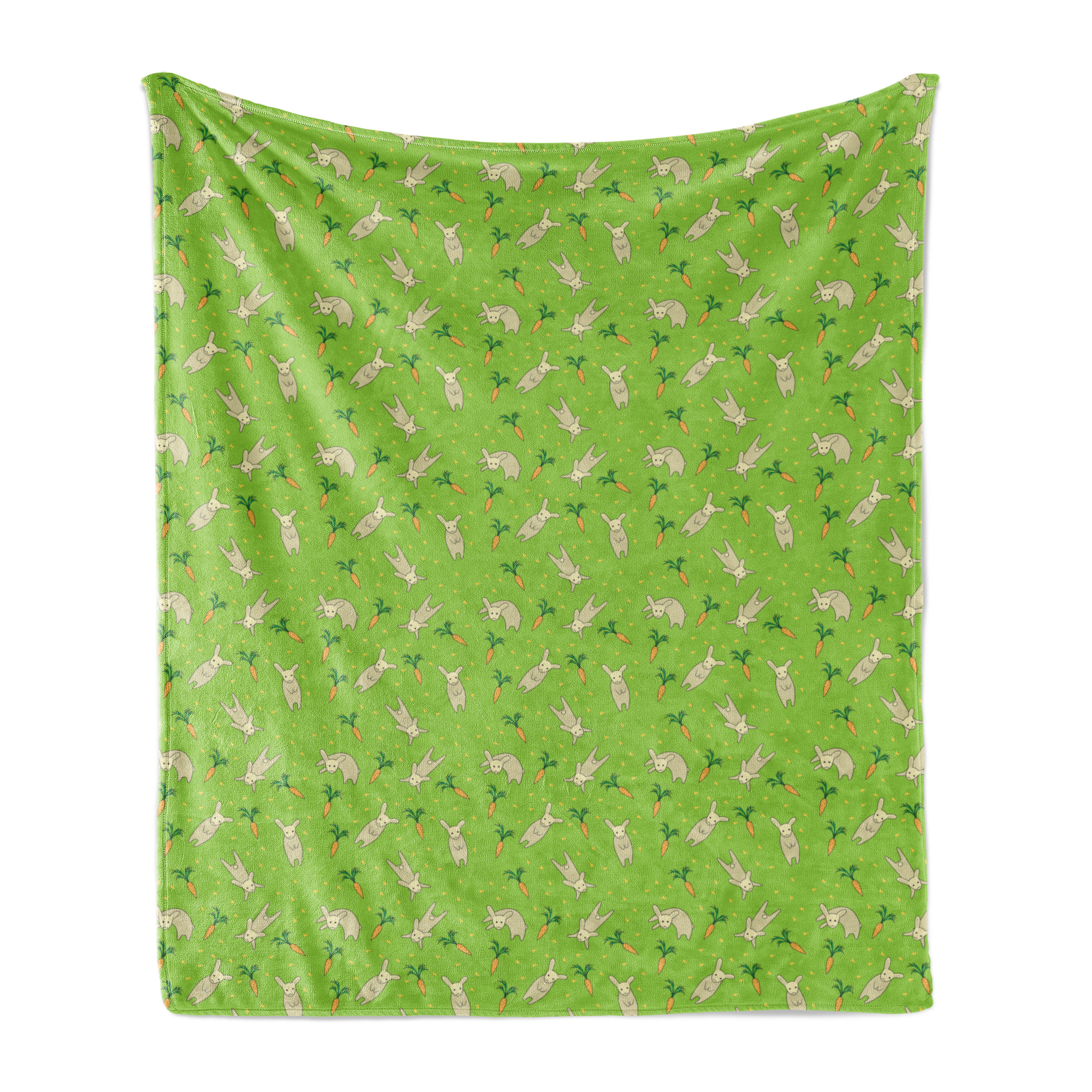 Ambesonne Bunny Fleece Throw Blanket Pattern with Rabbits Carrots Lime ...