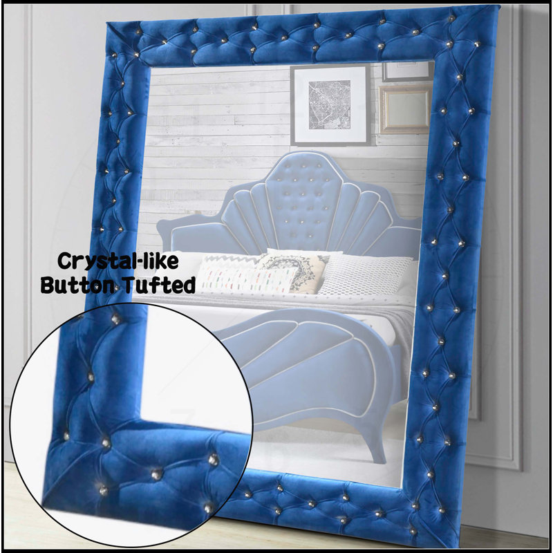 Rosdorf Park Dante Blue Velvet Floor Mirror | Wayfair