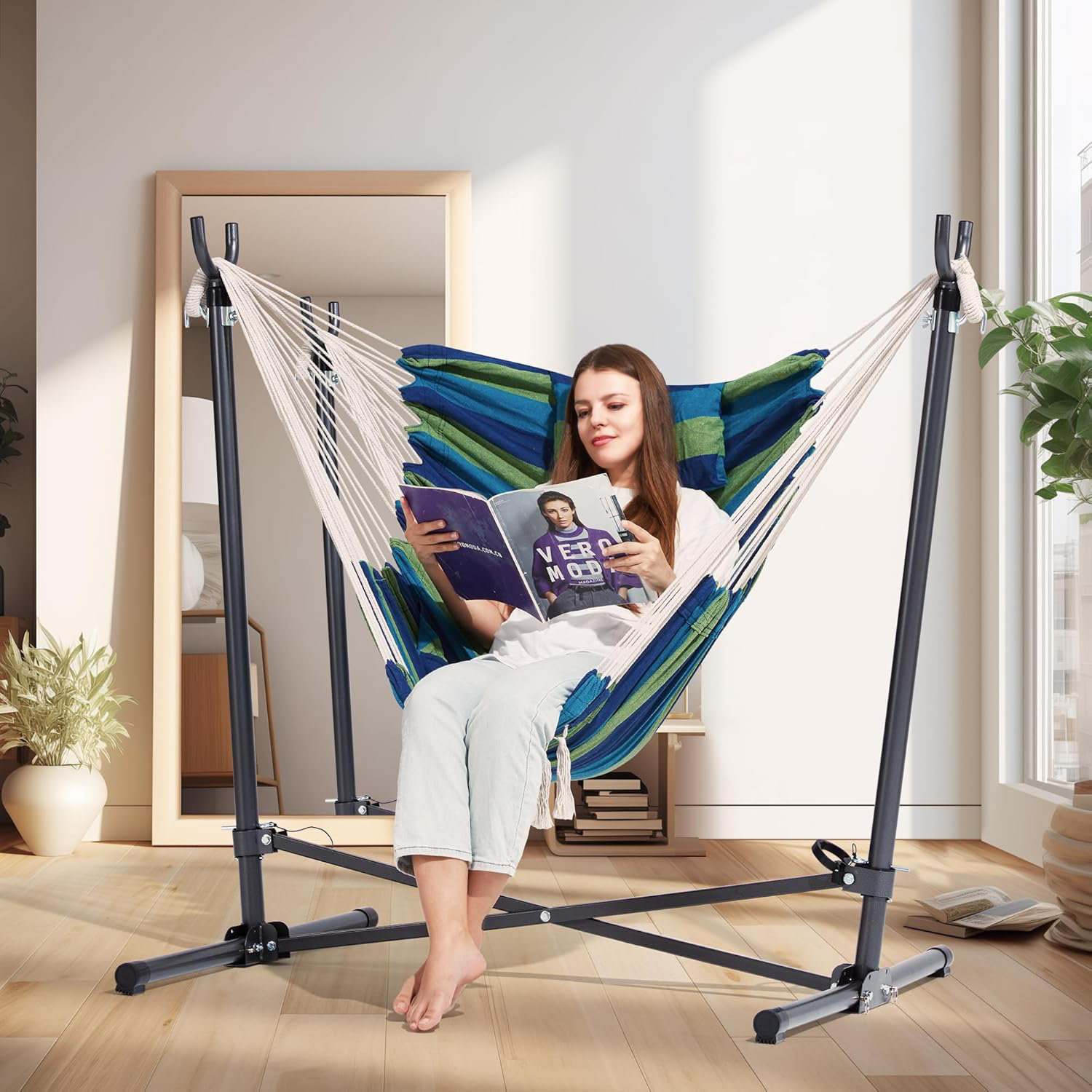 Arlmont & Co. Hammock Chair with Stand Included Hanging Chair Macrame ...