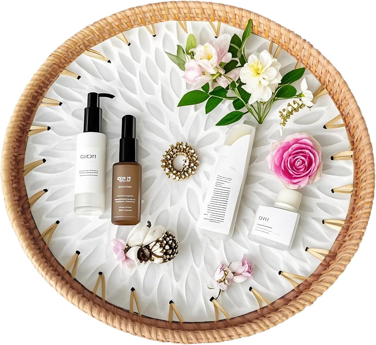 Bay Isle Home™ Présentoir rond en rotin de 12 po incrusté de nacre ...