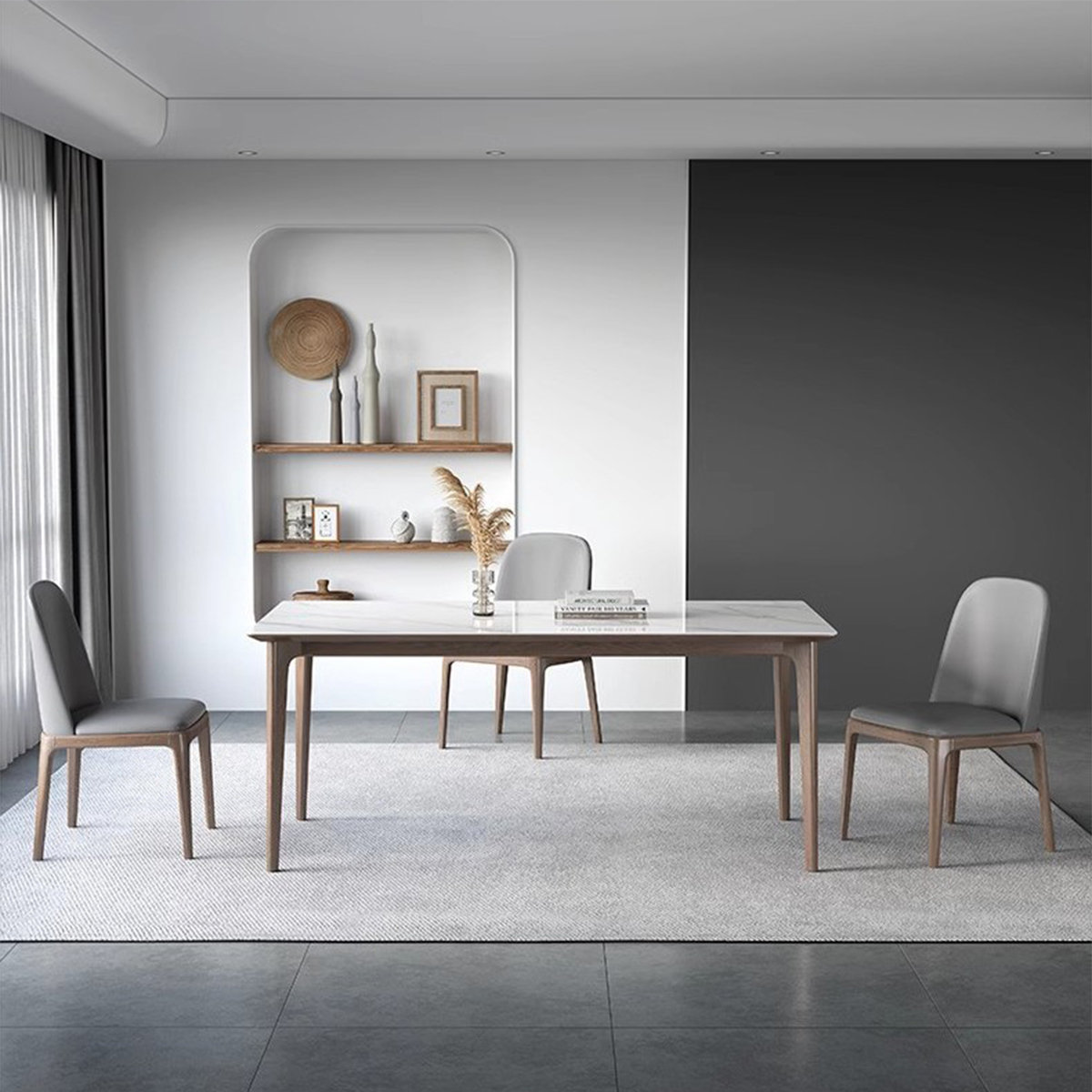 Jihagao Gray Modern Rectangular Rock Slab Dining Table | Wayfair