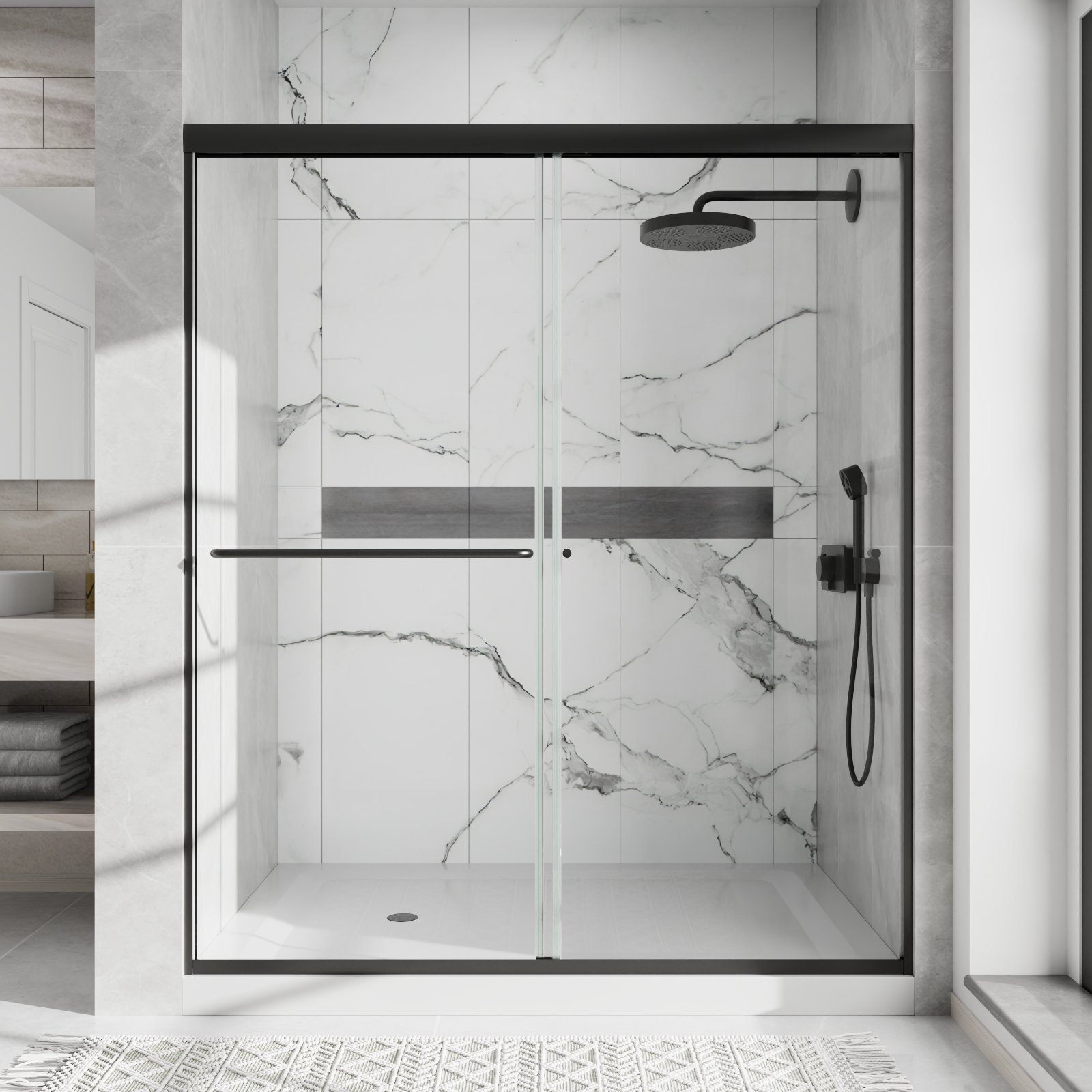 ExBrite 56'' - 60'' W x 70'' H Semi-Frameless Double Sliding Shower ...